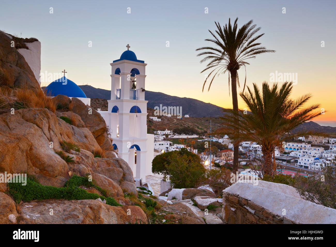 Traditional church in Chora village of Ios island in Greece Stock Photo ...