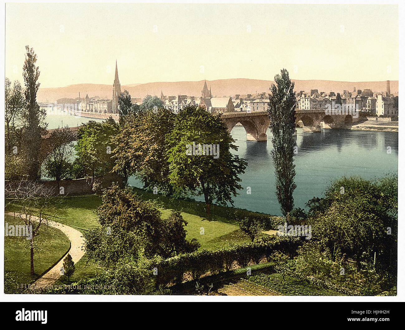 Perth from Bridgend, Scotland - Photochrom XIXth century Stock Photo ...