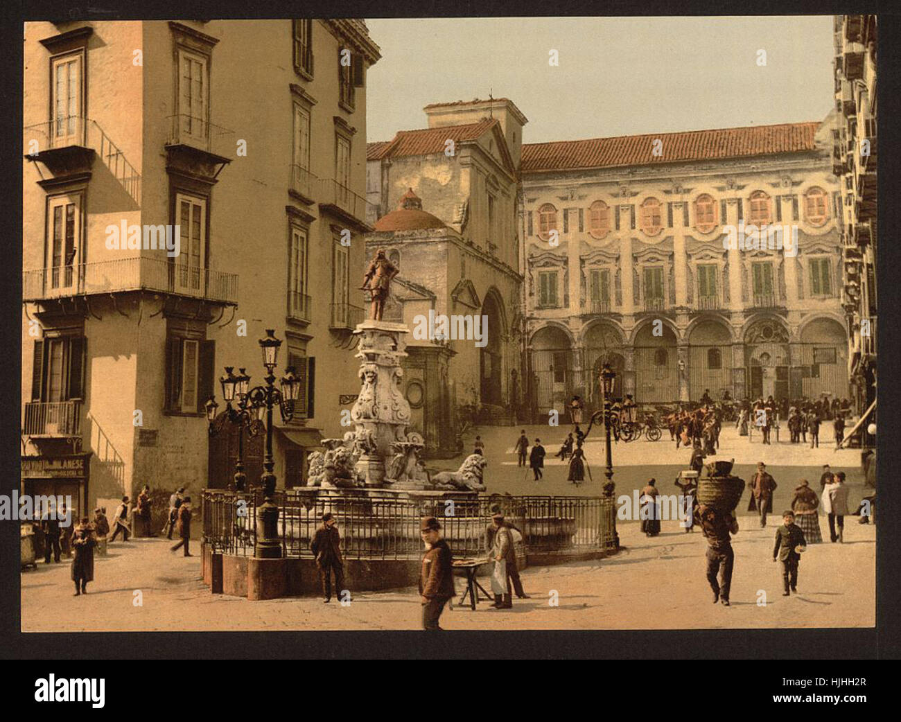 Piazetta Monteoliveto, Naples, Italy - Photochrom XIXth century Stock ...