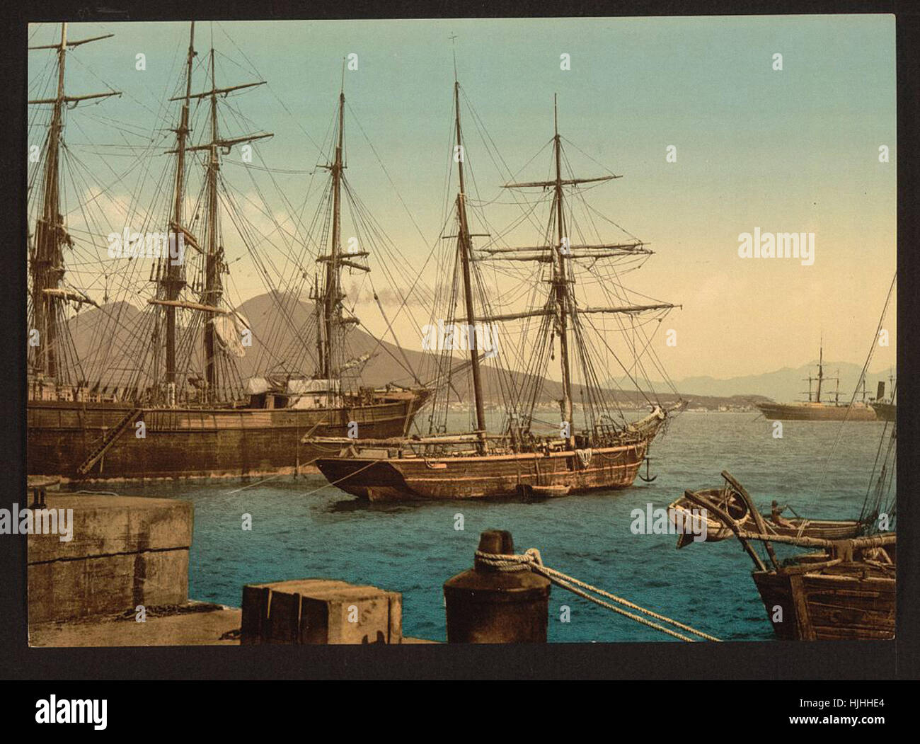 Ships in the harbor, Naples, Italy - Photochrom XIXth century Stock ...