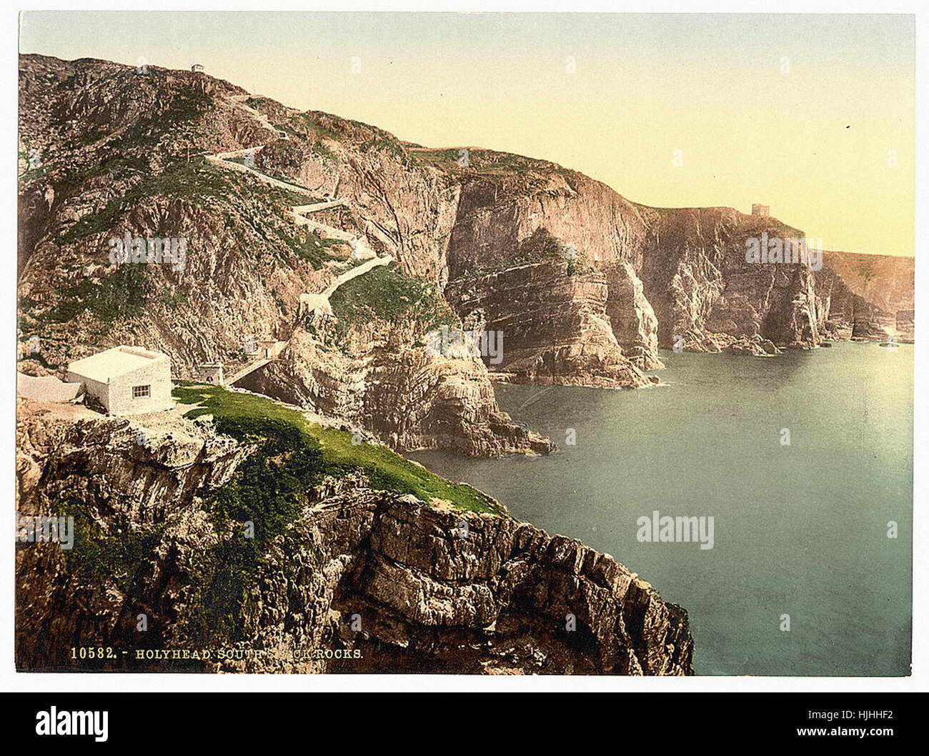 South Stack Rocks, Holyhead, Wales - Photochrom XIXth century Stock ...