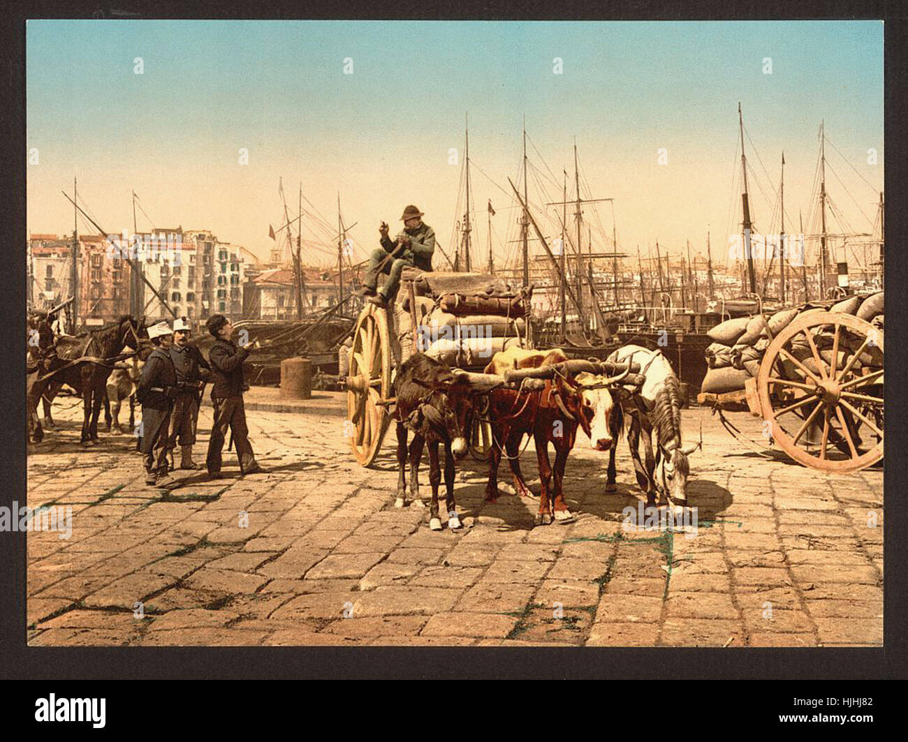 The wharf, Naples, Italy - Photochrom XIXth century Stock Photo - Alamy