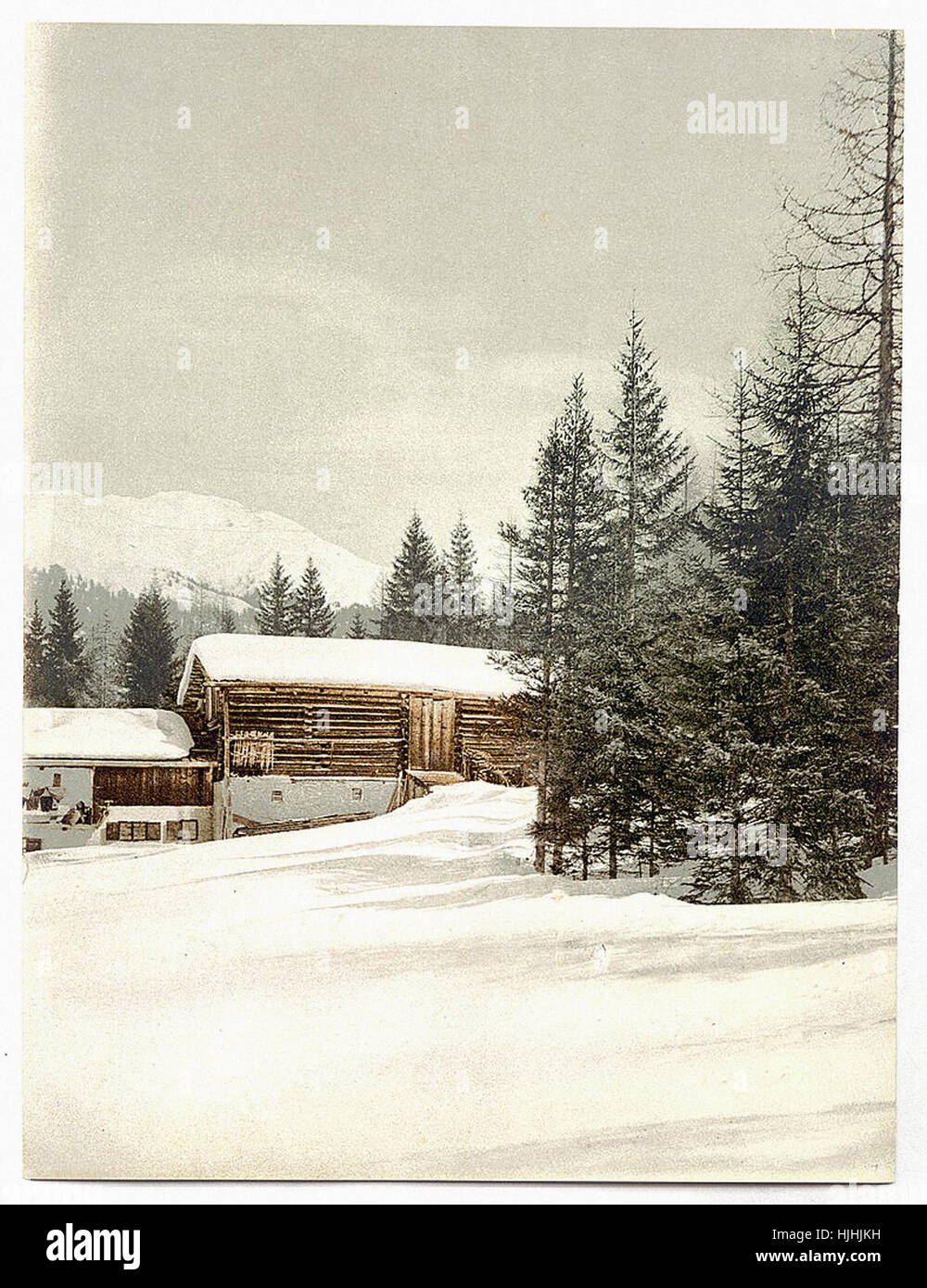 Winter scene with log structure, Grisons, Switzerland - Photochrom ...