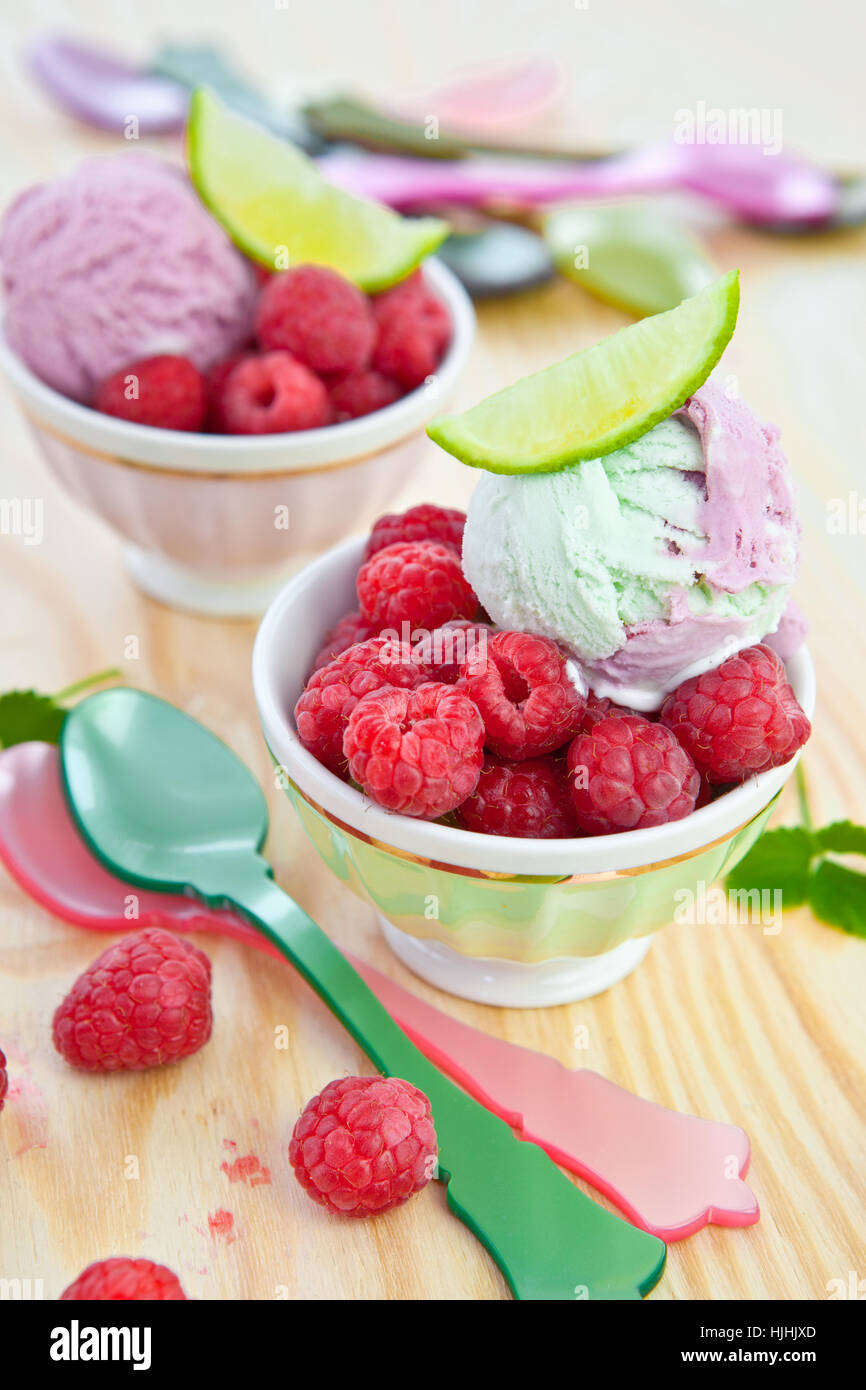 raspberries, ice cream, ice-cream, icecream, dessert, cup, wood, ripe ...