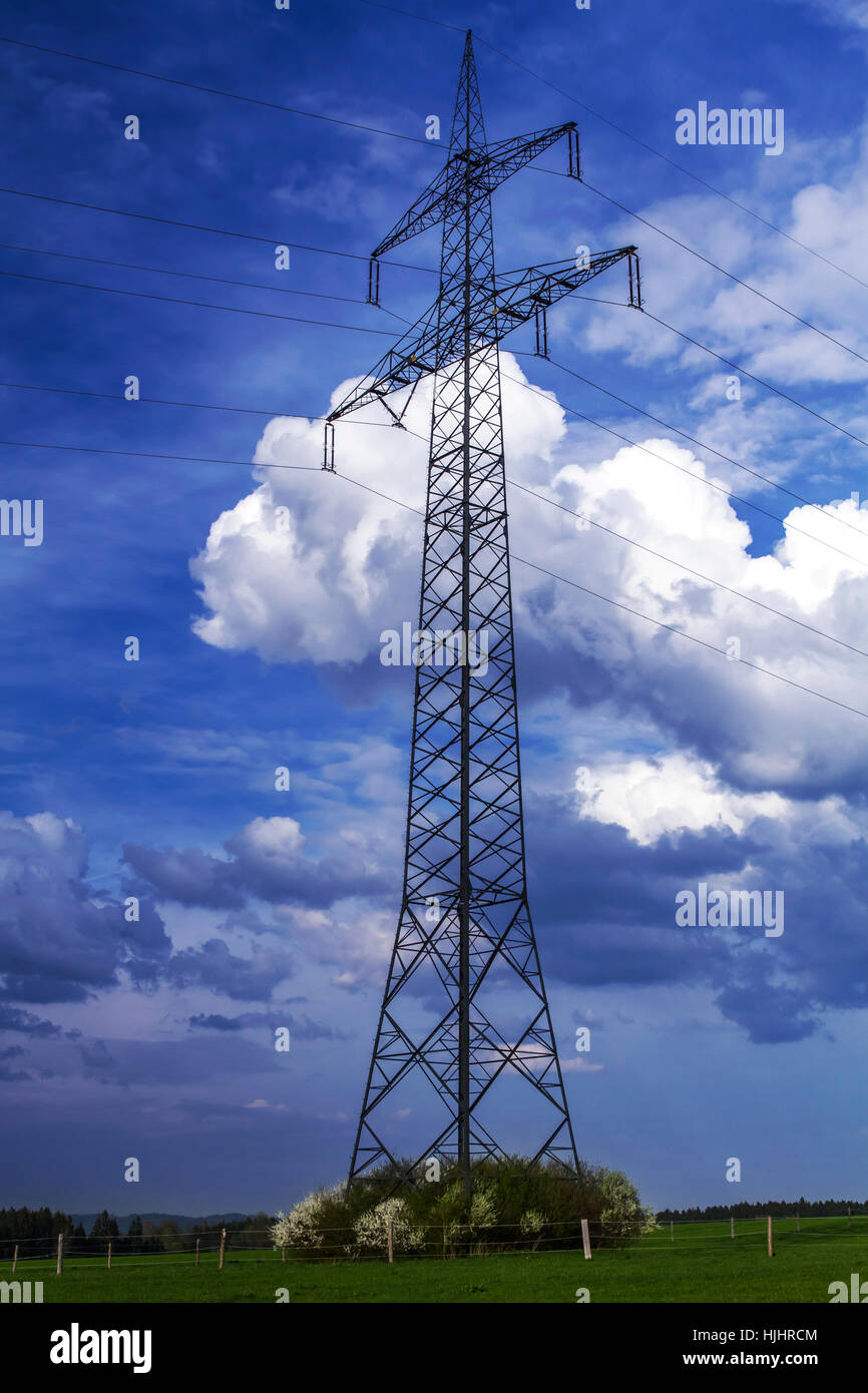 current mast, power line tower, high-tension line, transmission line ...