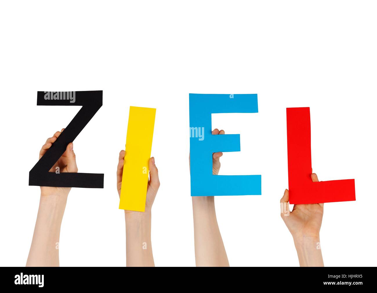 some hands hold the german word ZIEL, isolated Stock Photo - Alamy