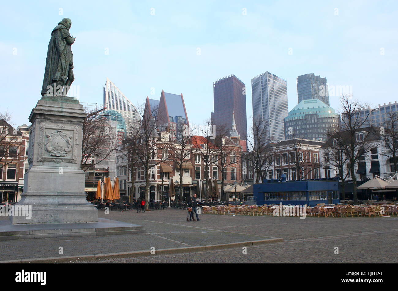 Plein square, The Hague (Den Haag), Netherlands with modern skyscrapers ...