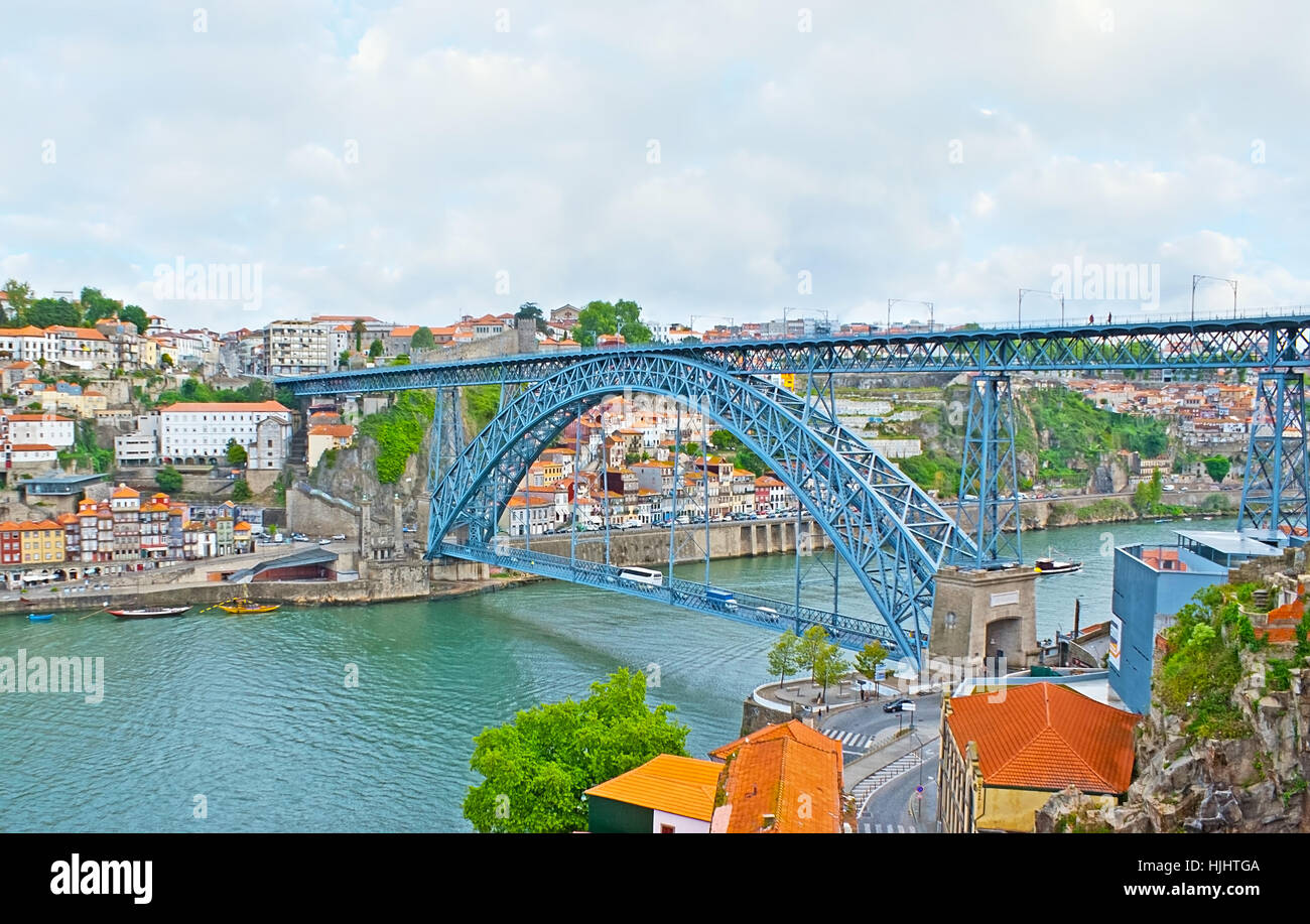 The Luis I double-decked metal arch bridge over Douro river, is the ...