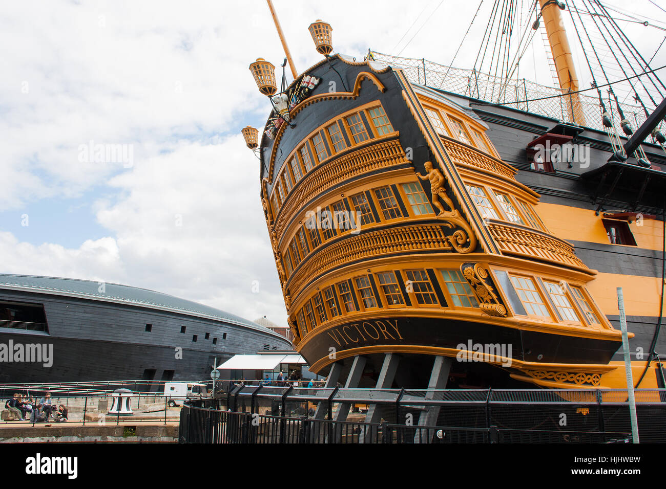 The stern of HMS Victory in Portsmouth the flagship of Lord Nelson's ...