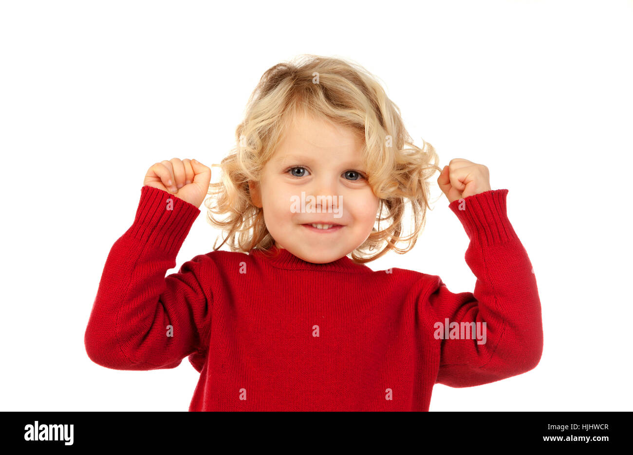 Happy small kid raising his arms isolated on a white background Stock ...