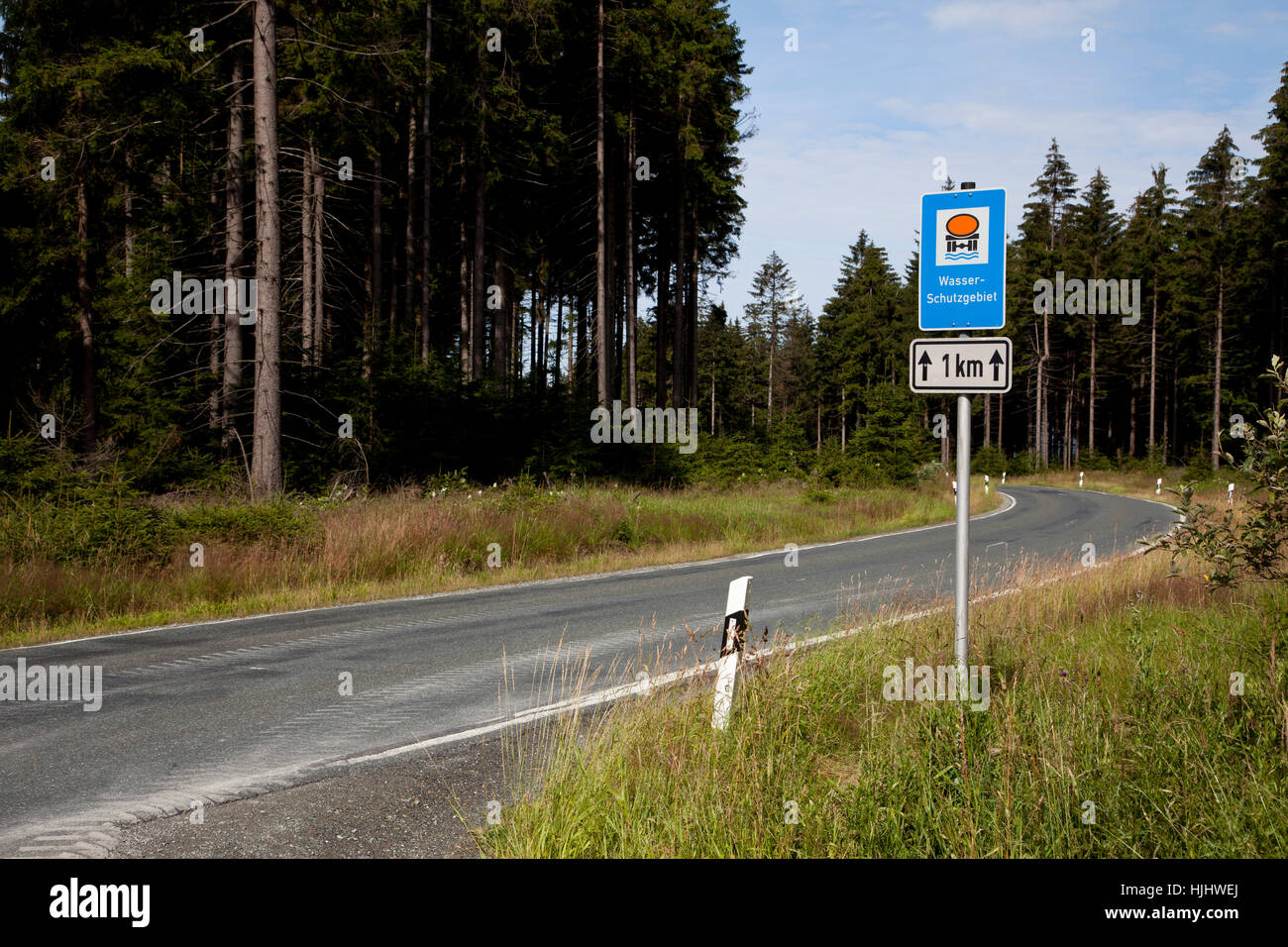 sign, signal, tree, trees, water protection area, street, road, forest ...