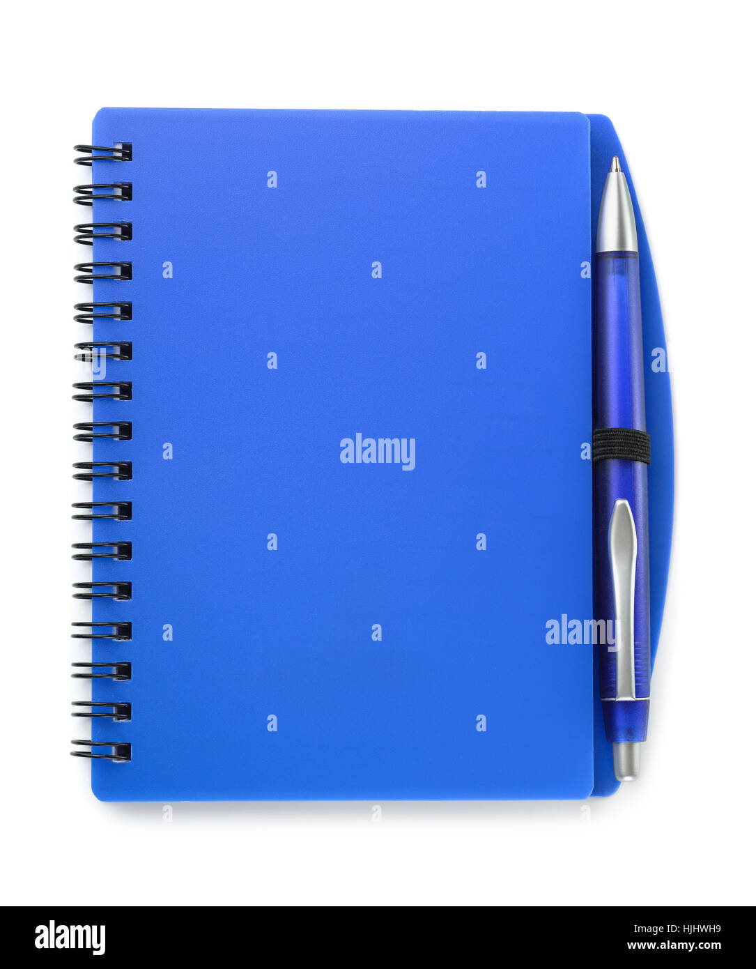 Top view of blue notebook and pen isolated on white Stock Photo - Alamy
