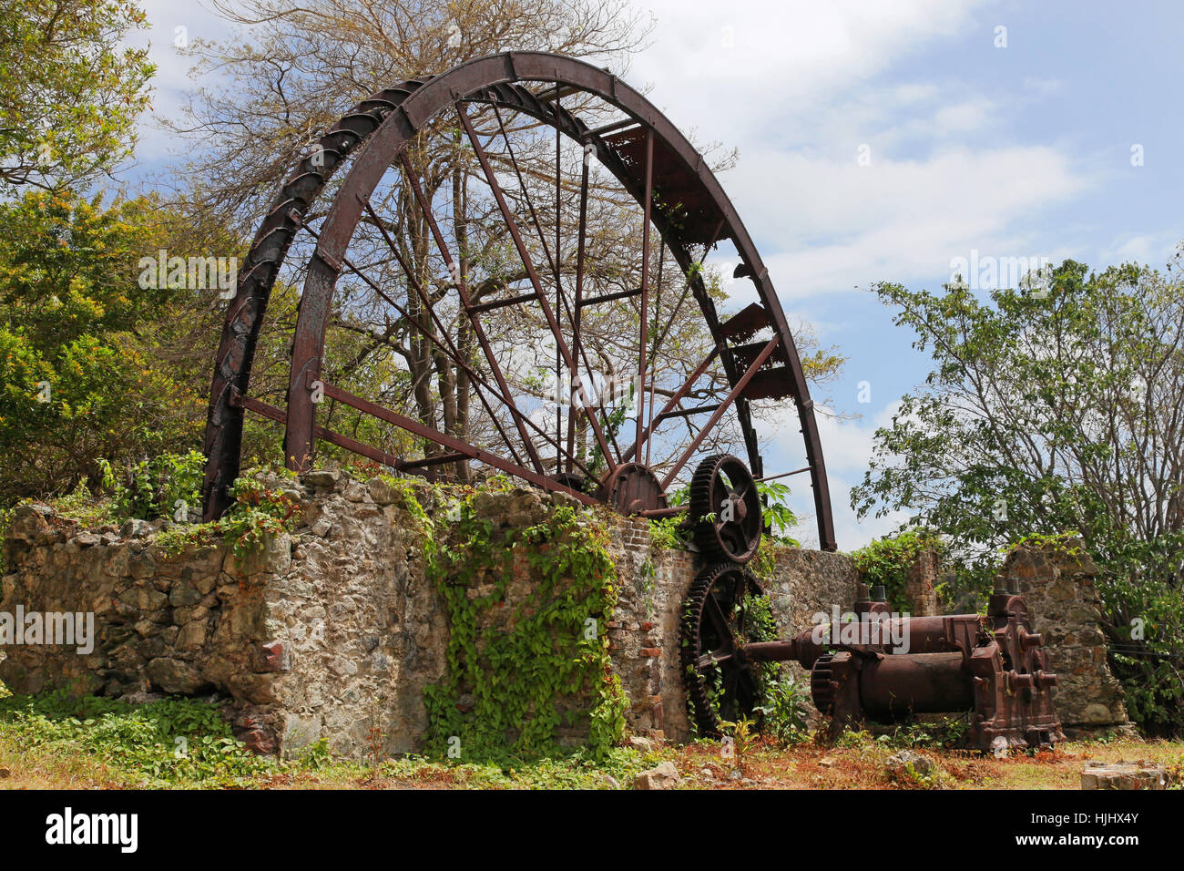 ruin, rust, water wheel, sugar cane, sugar refinery, caribbean, ruin ...