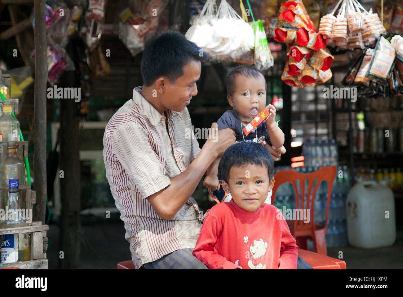 Father and Two Children in Preah Dak Village in Siem Reap - Cambodia ...