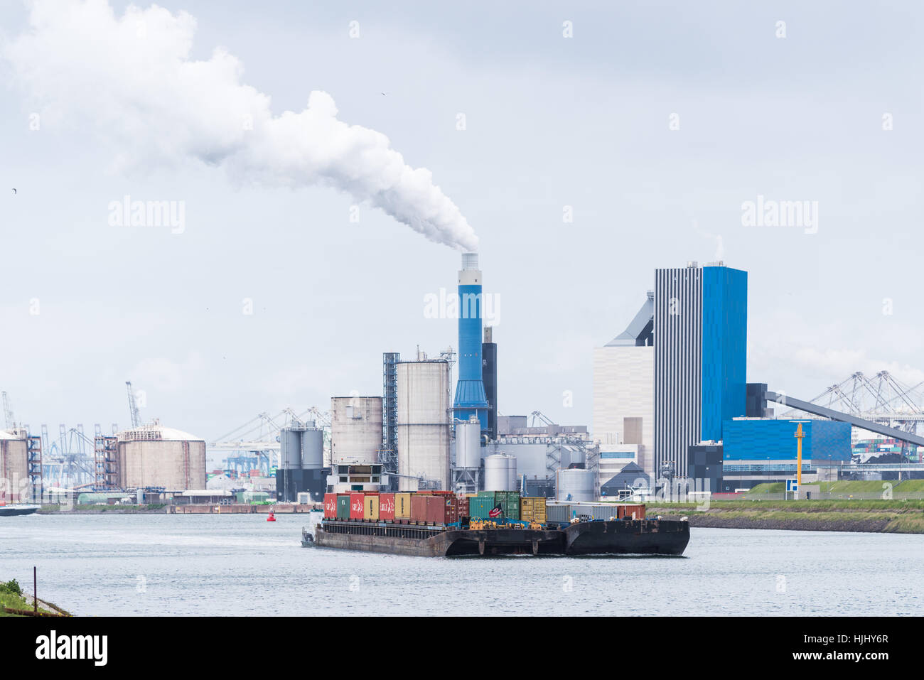 ROTTERDAM, NETHERLANDS - MAY 14, 2016: Container ship with large ...