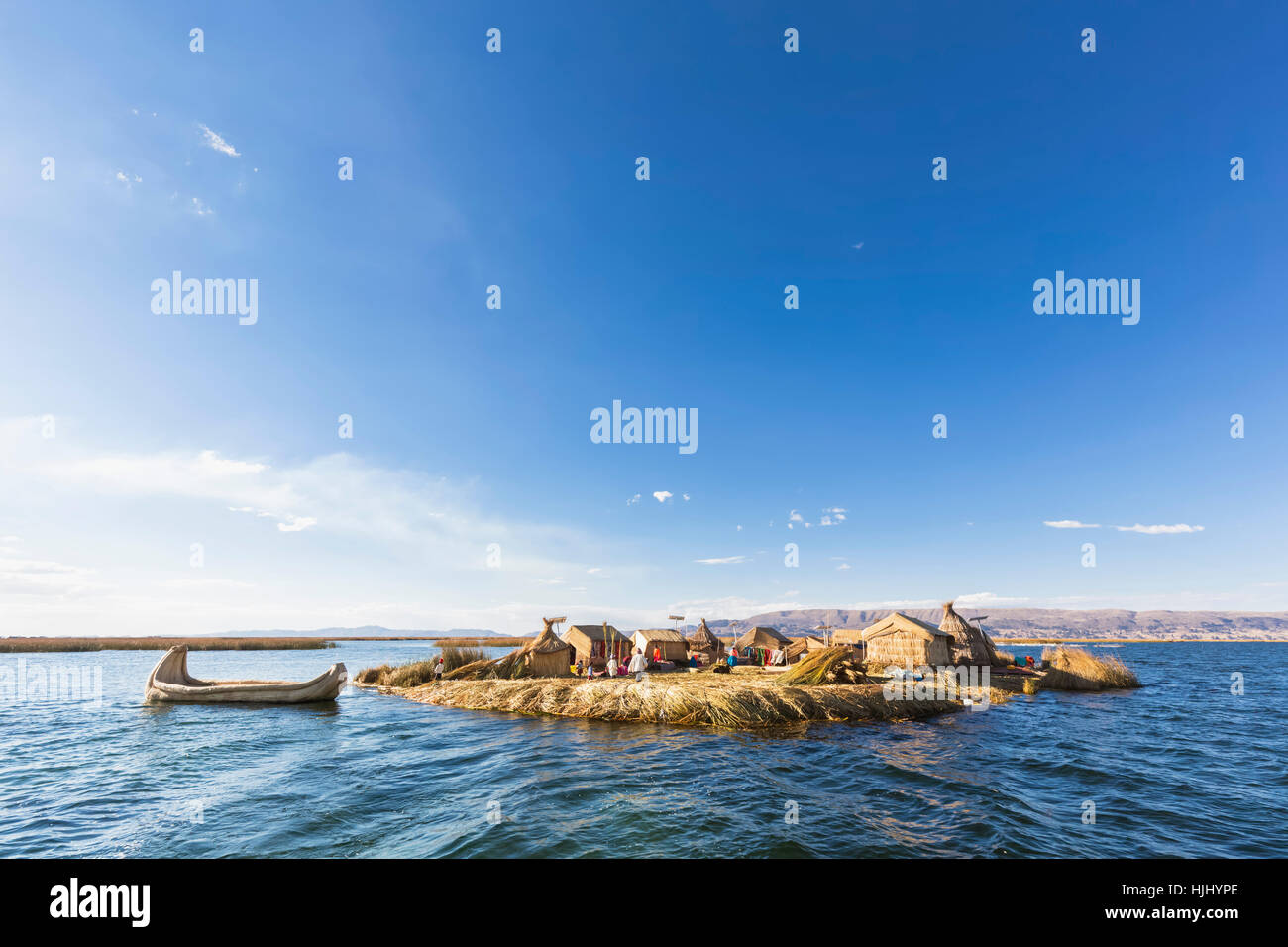 Peru, Titicaca lake, Uros Floating Island and boat made of giant ...