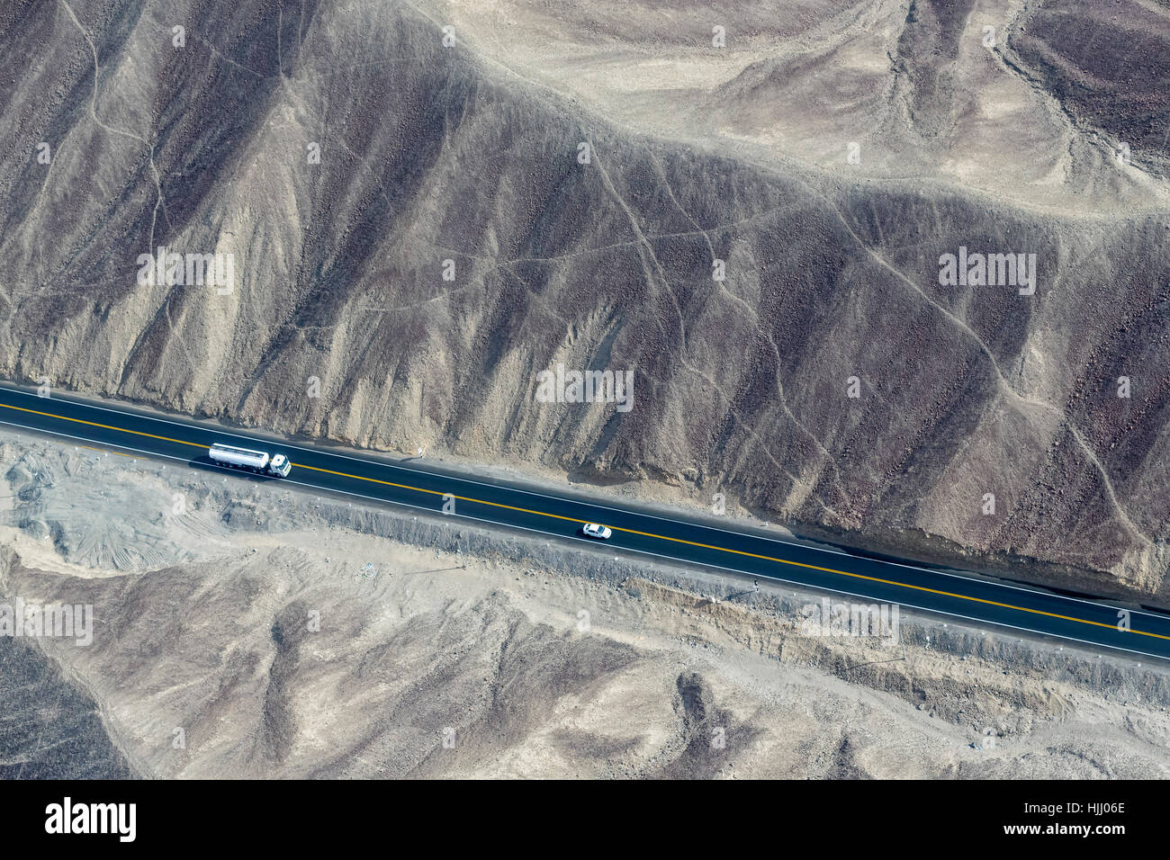 Peru, Nazca, Aerial view of geoglyphs of Nazca, Carretera Panamericana ...