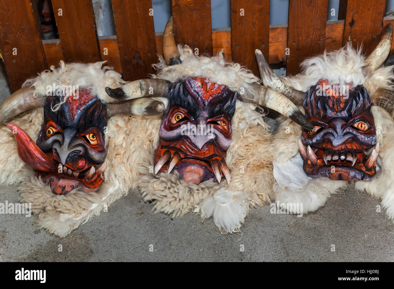 Handcrafted wooden Krampus masks Stock Photo - Alamy