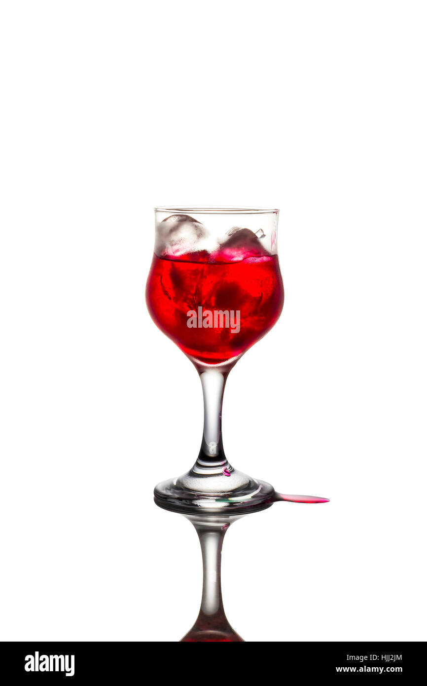Red syrup and ice in a glass on the white background Stock Photo - Alamy