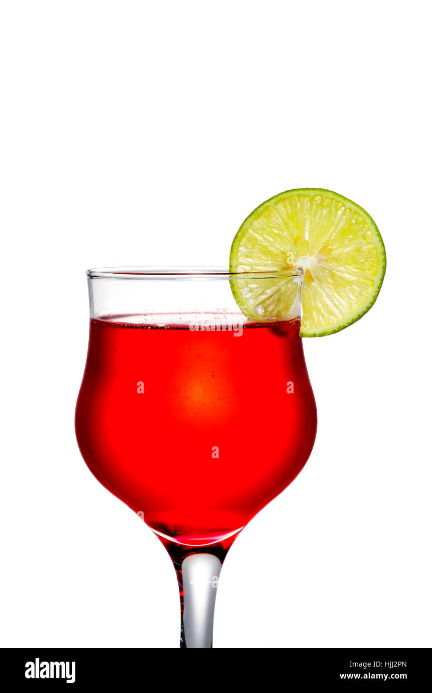 Red cocktail and lime on white background Stock Photo - Alamy