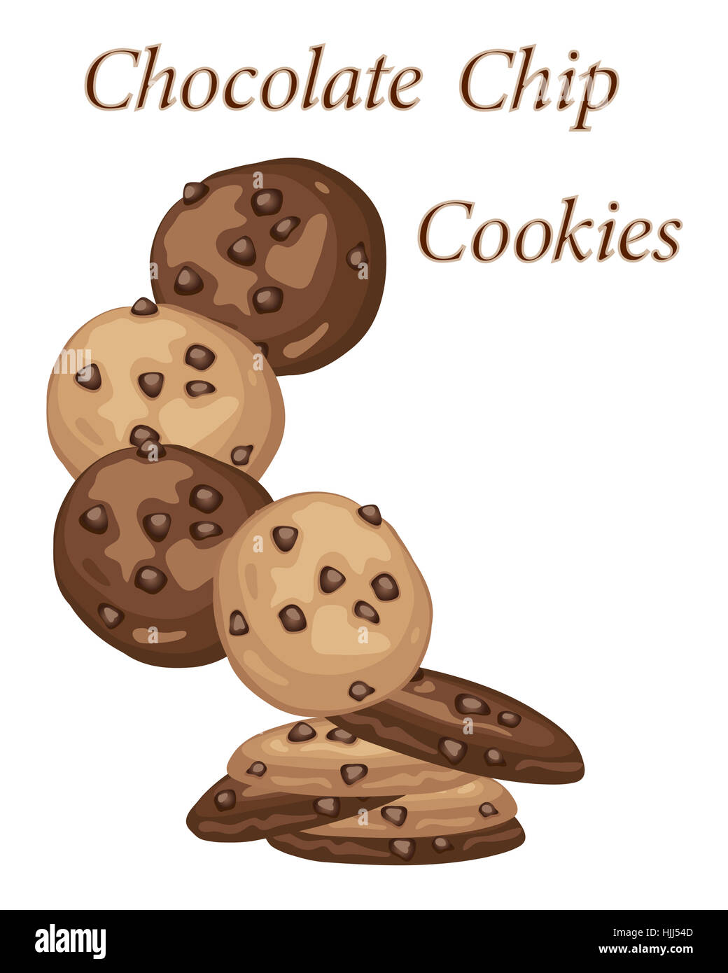 an illustration of delicious chocolate chip cookies with type on a ...