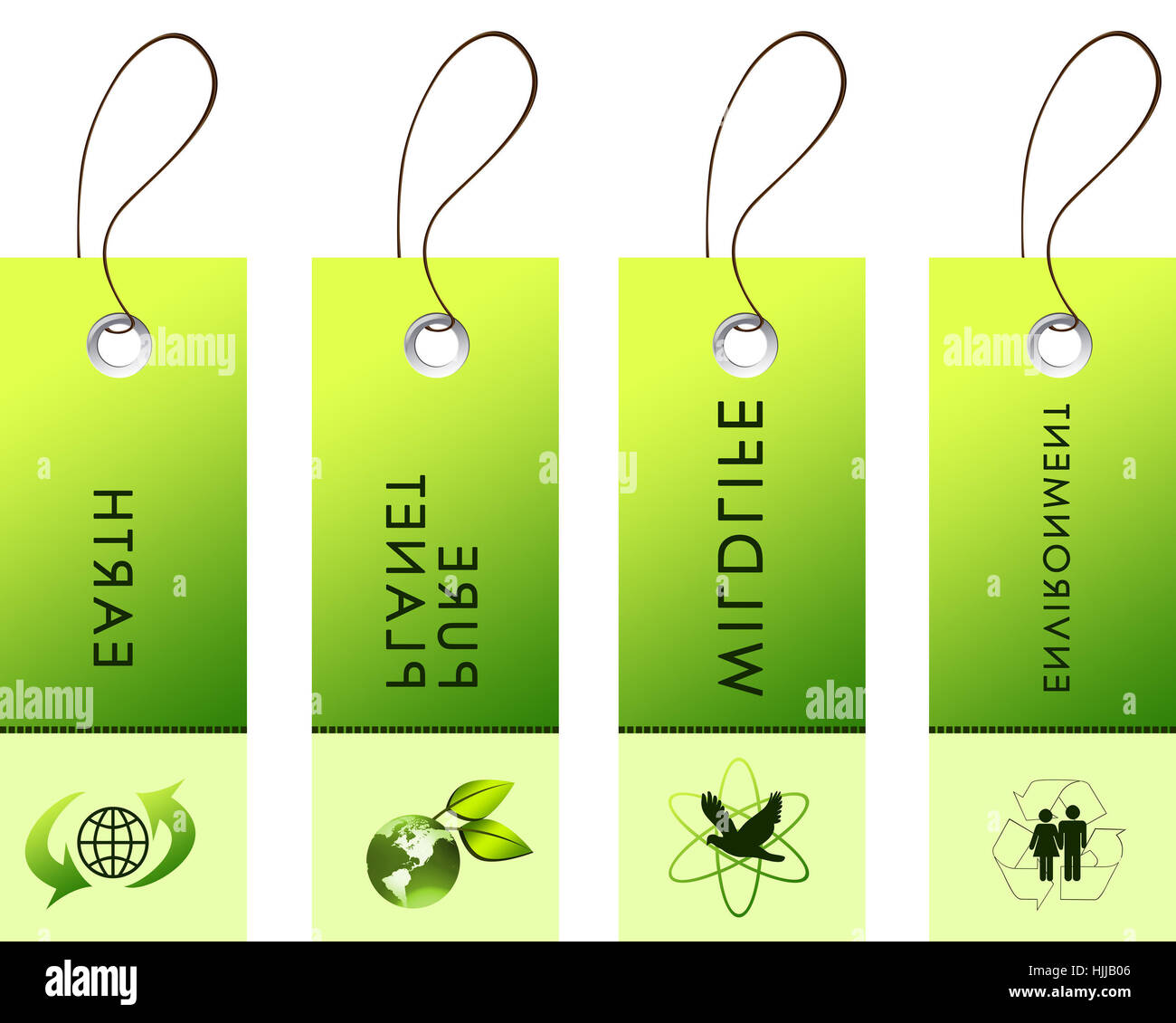 green labels with nature protection symbols on them Stock Photo - Alamy