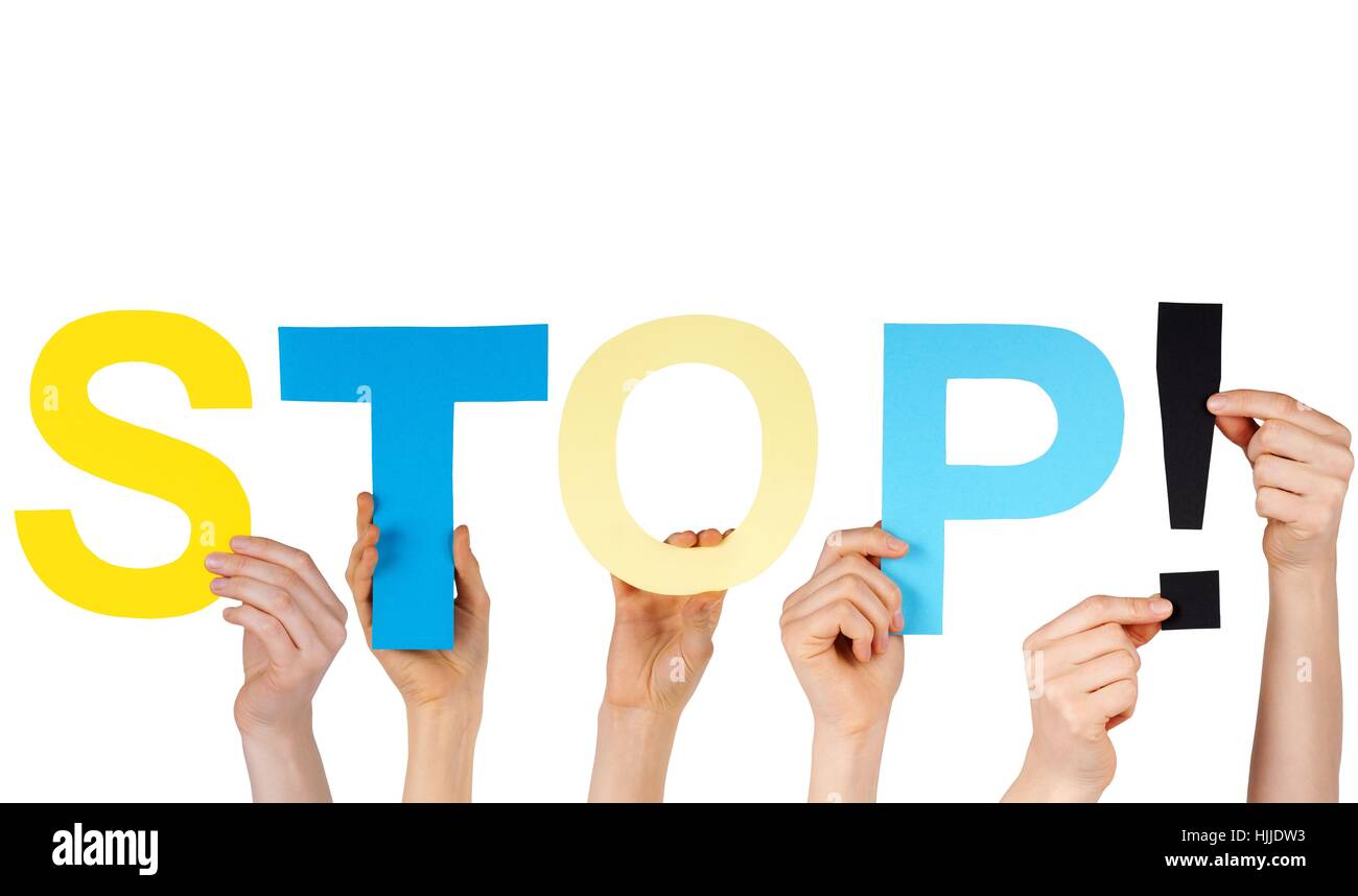 hands holding letters building the word STOP!, isolated Stock Photo - Alamy
