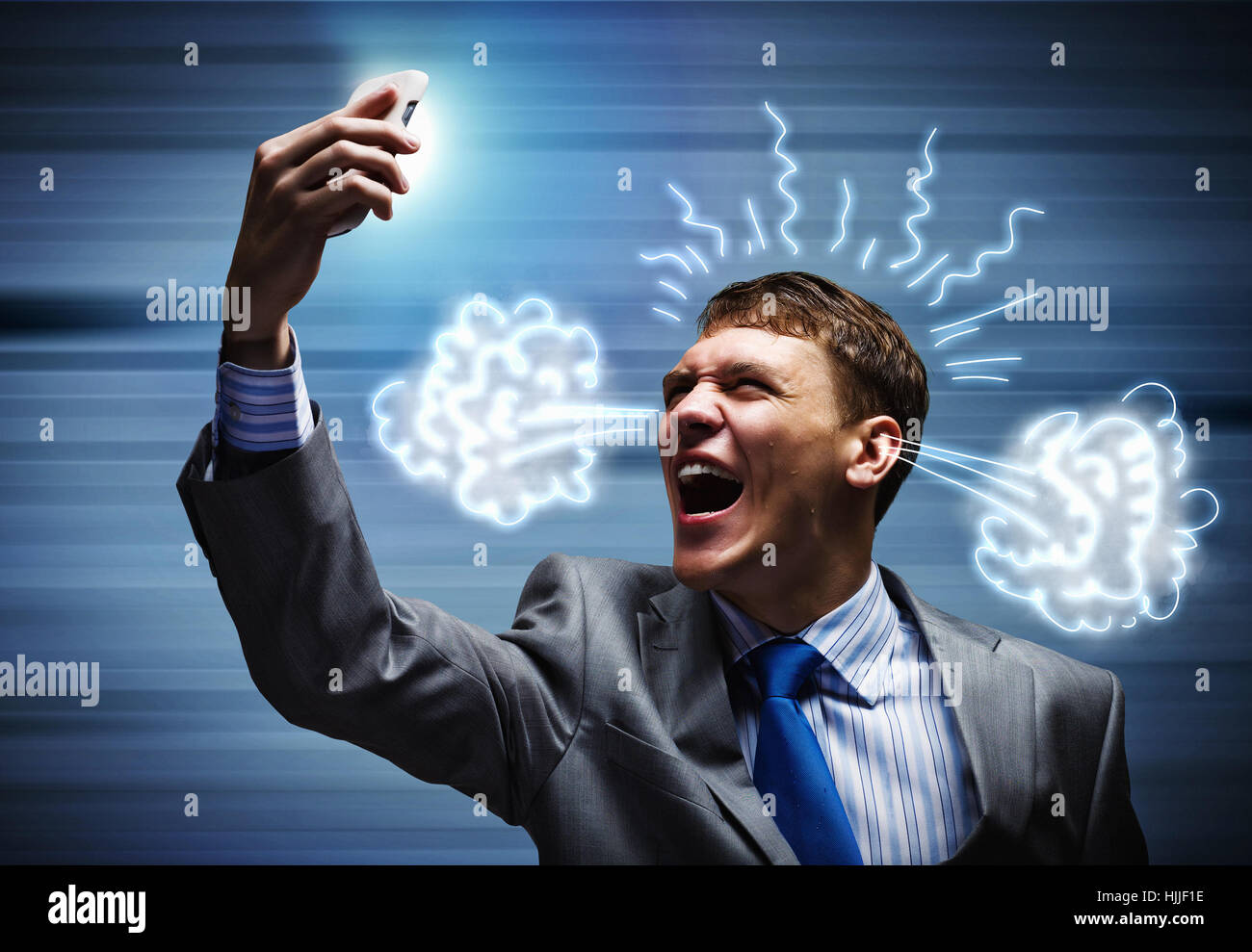 Angry businessman screaming furiously in mobile phone Stock Photo - Alamy