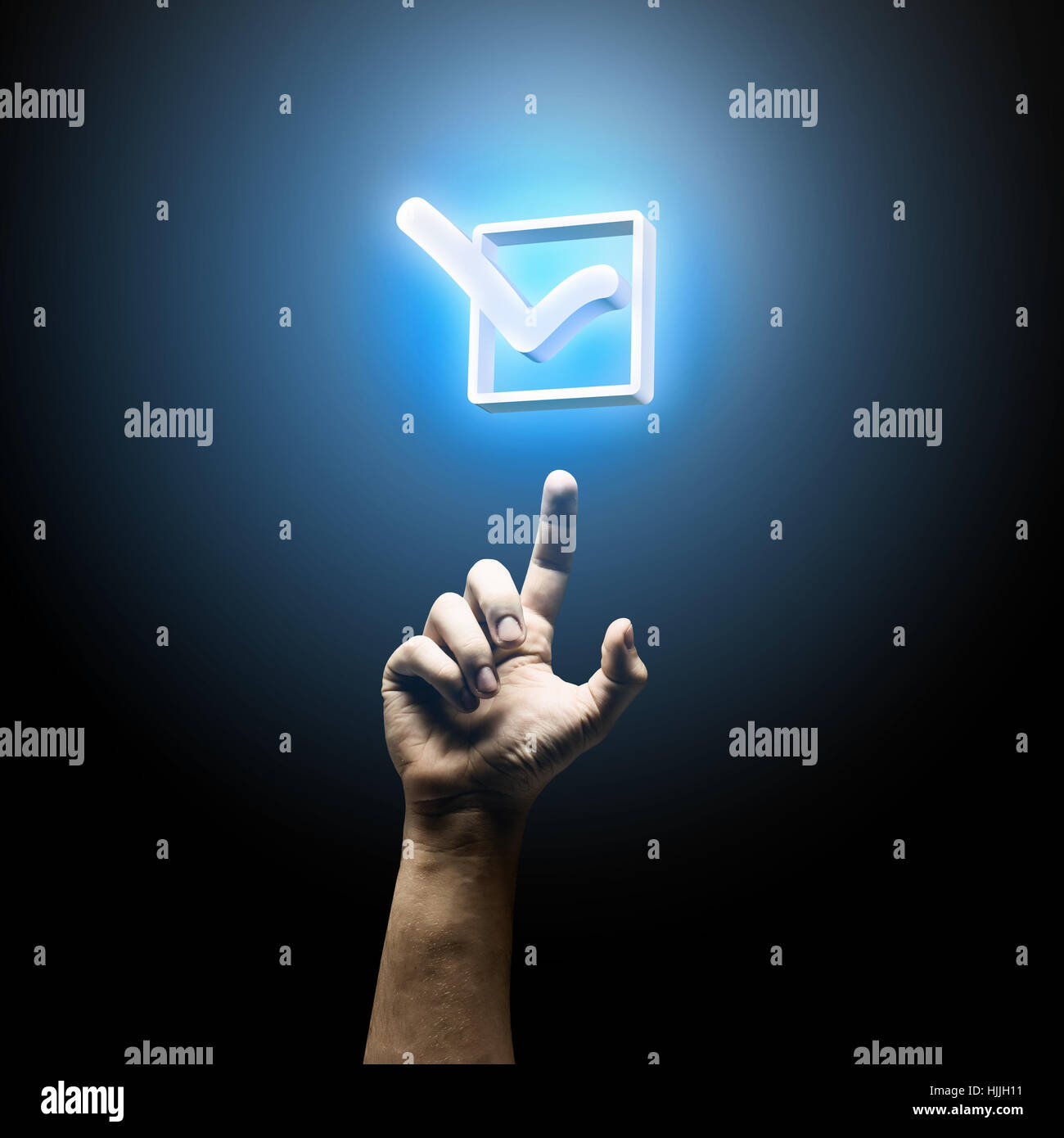 Human hand pointing finger tick hi-res stock photography and images - Alamy