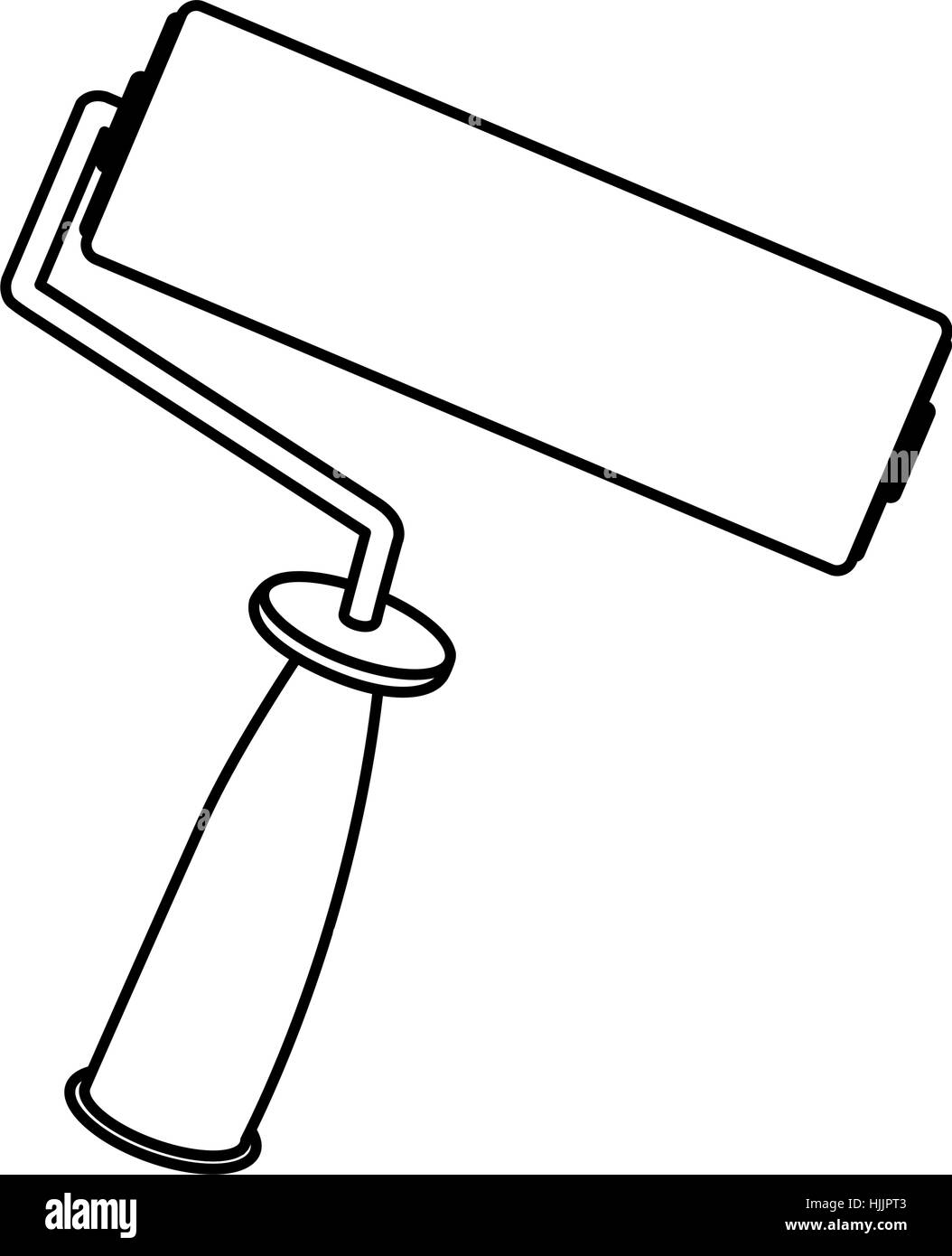 contour line monochrome with paint roller vector illustration Stock ...