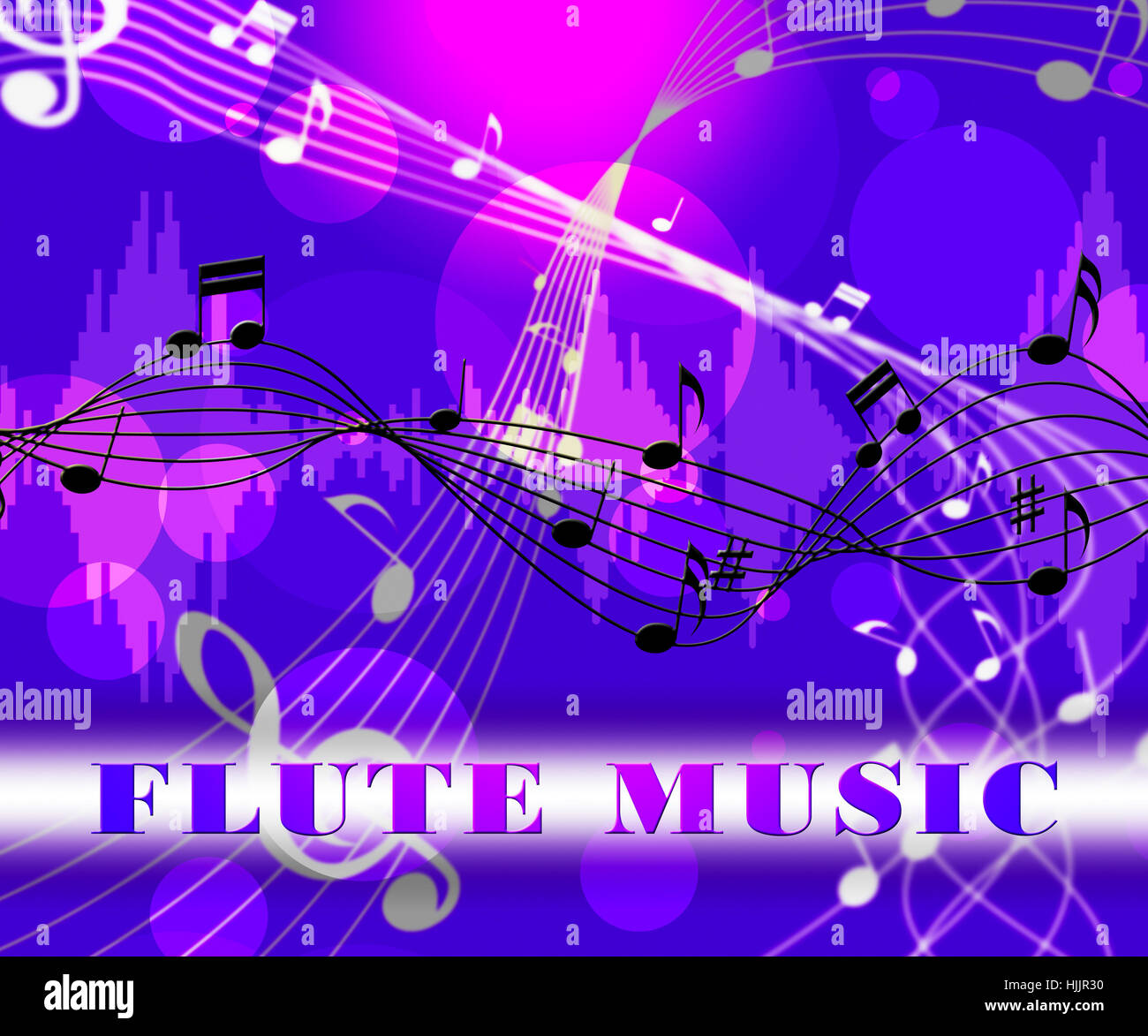 Flute Music Floating Notes Indicates Sound Track And Flautist Stock ...