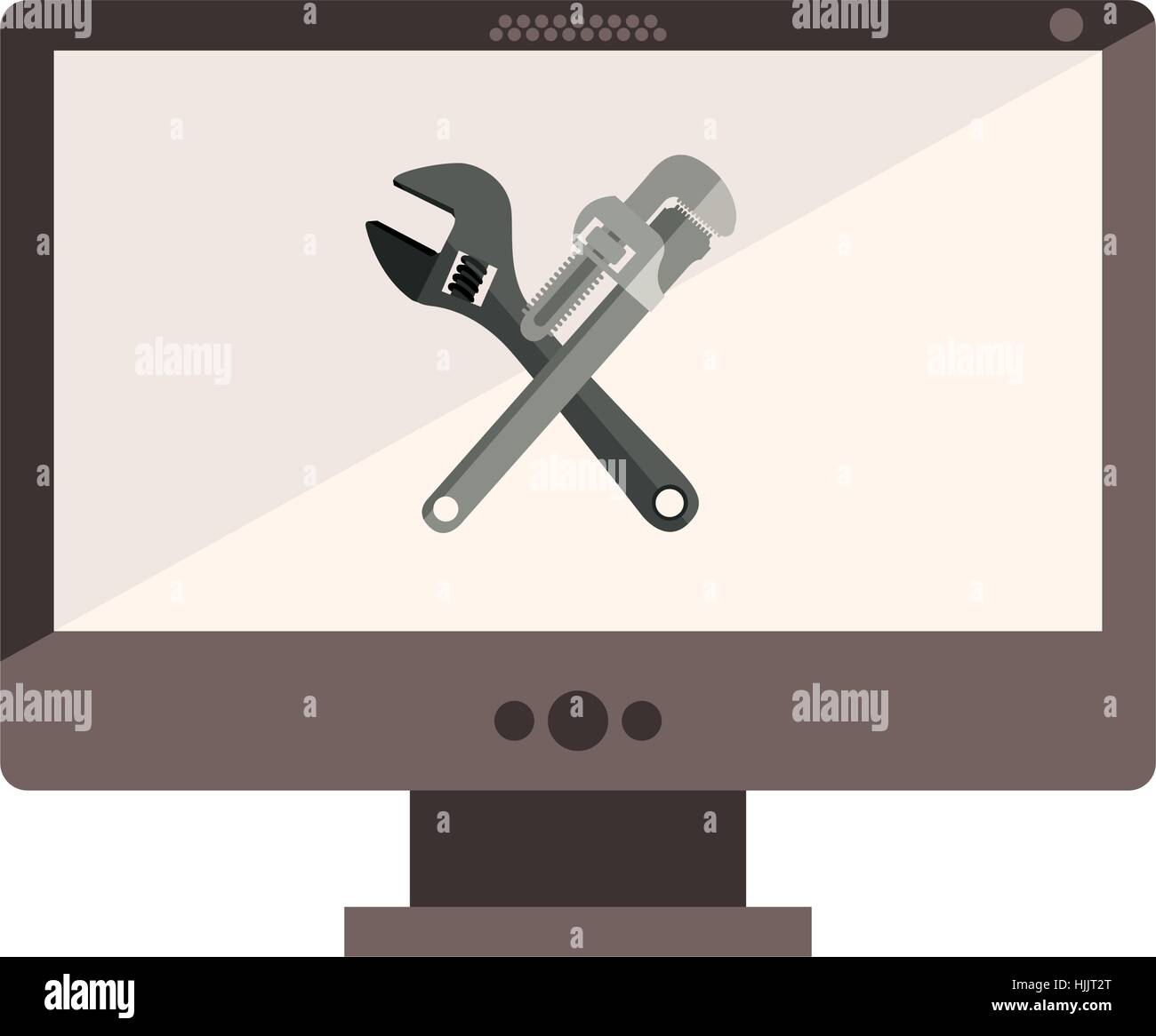 monochrome desktop computer with crossed wrenches in display vector ...