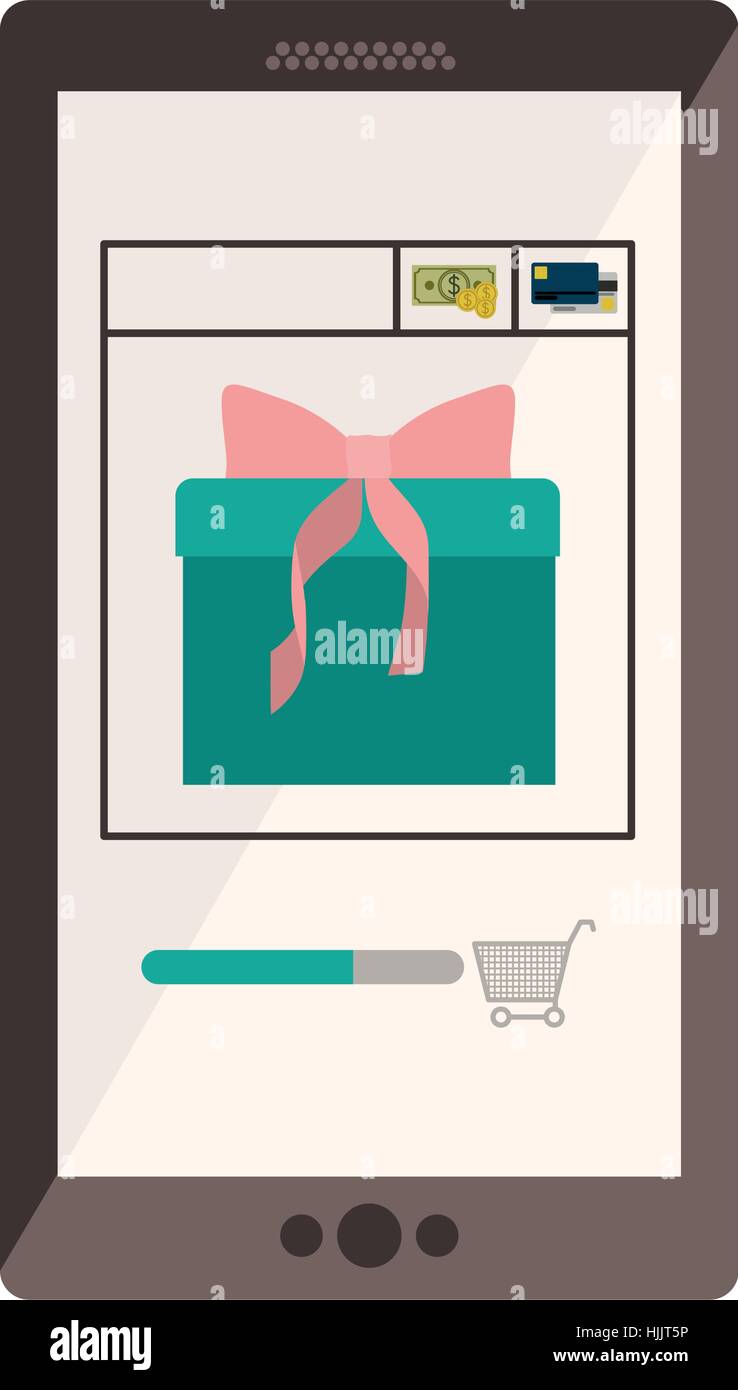 cellphone with gift in shopping cart vector illustration Stock Vector ...