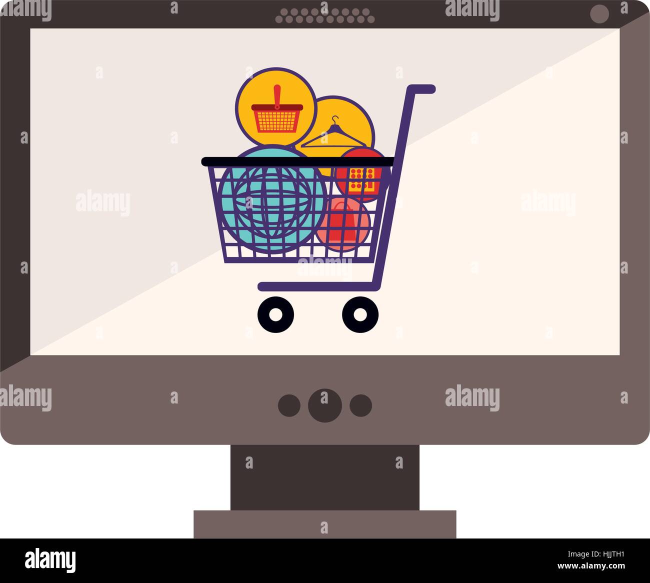desktop computer with full shopping cart vector illustration Stock ...