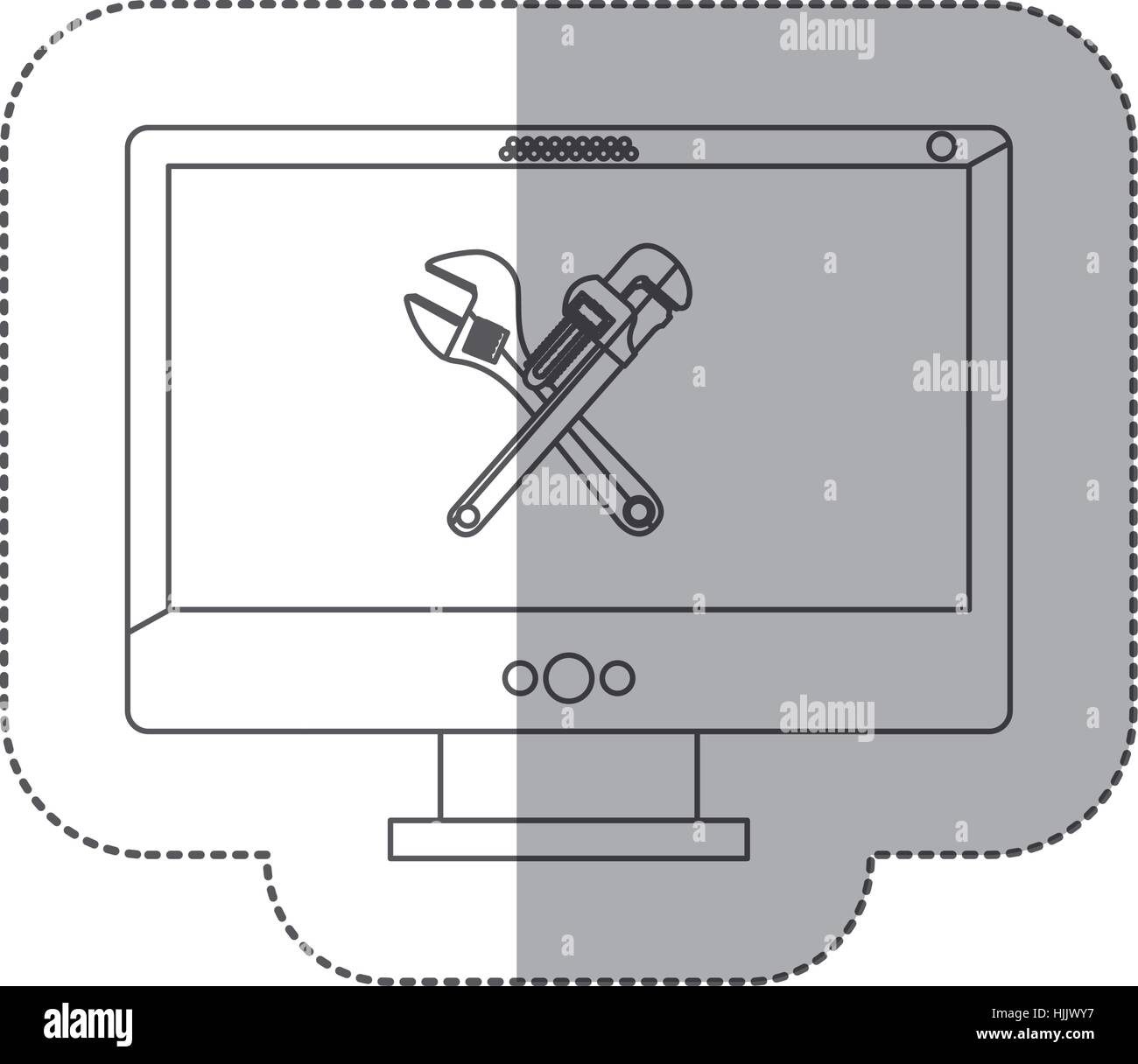 grayscale middle shadow sticker with desktop computer with crossed ...