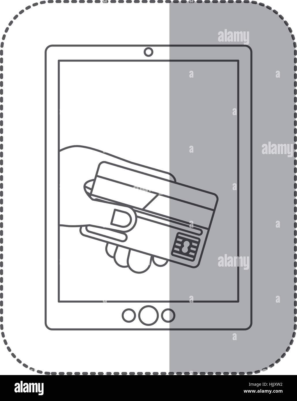 grayscale middle shadow sticker with tablet and display with credit ...