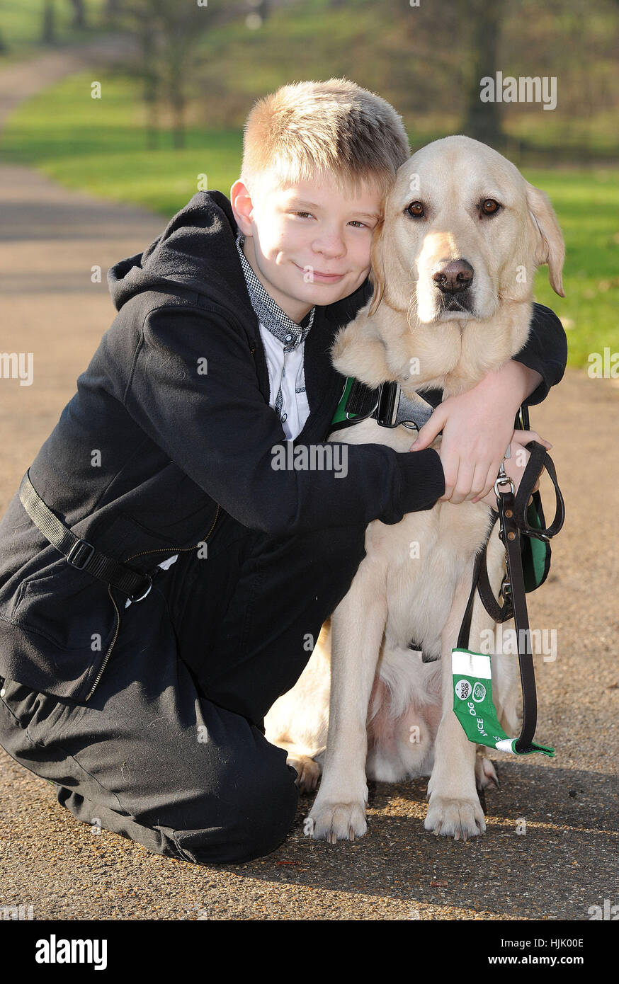 Joel Sawyer, 13, from Newquay, Cornwall, with Caddie, his Labrador ...
