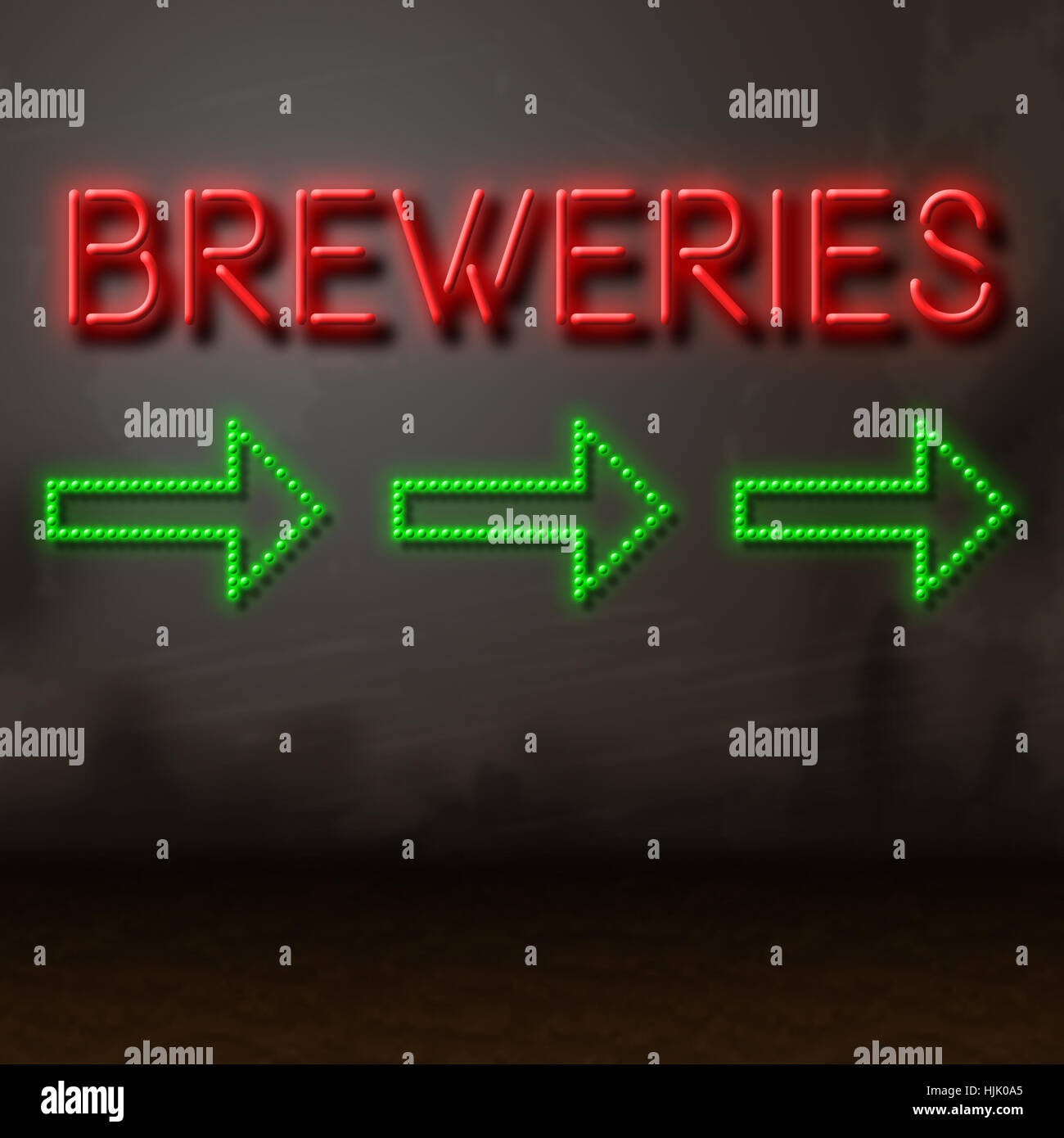 Breweries Neon Sign Directs To Brewing Factory Manufacturing Stock ...