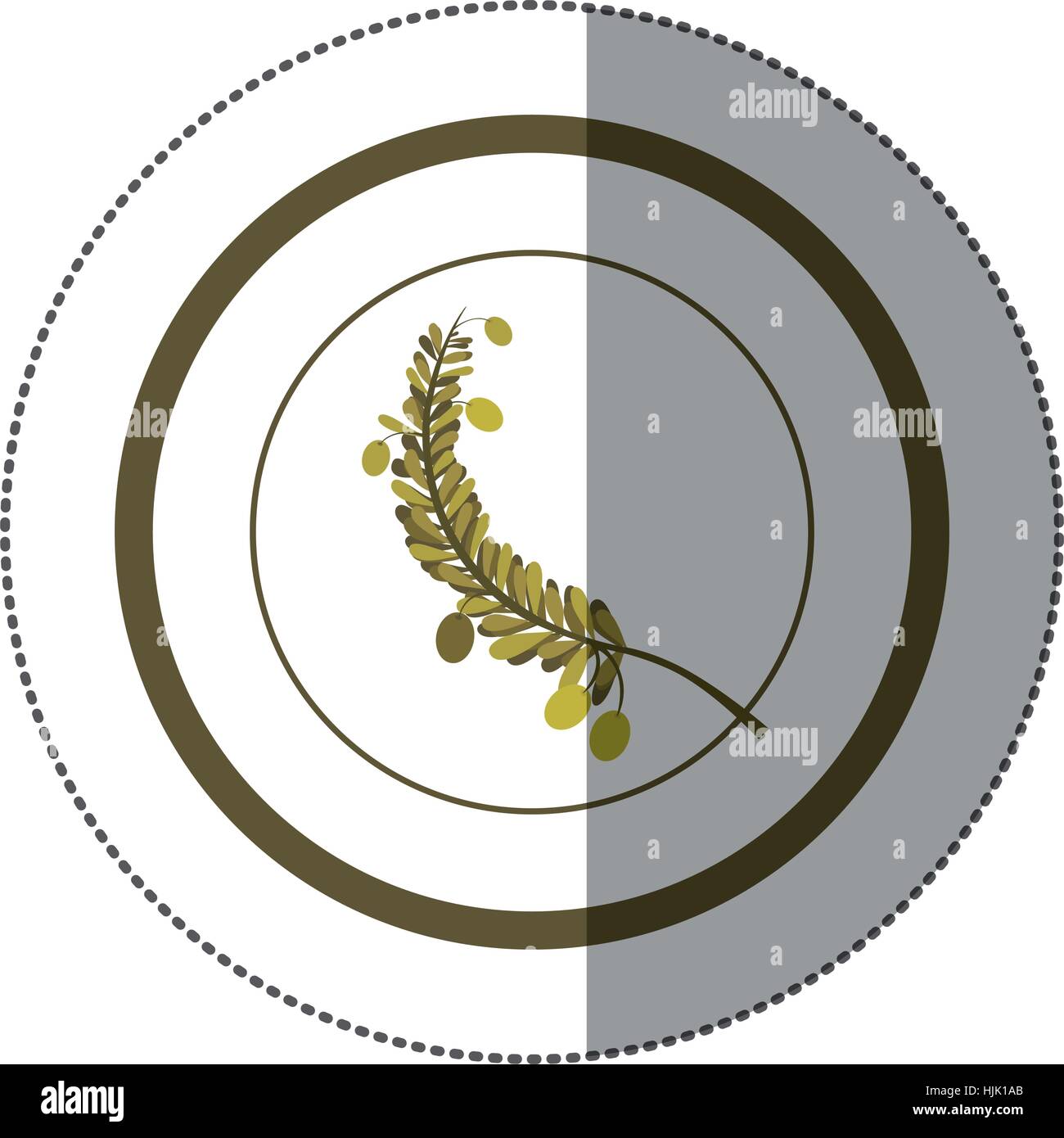 sticker circular with branch with multiple leaves vector illustration ...