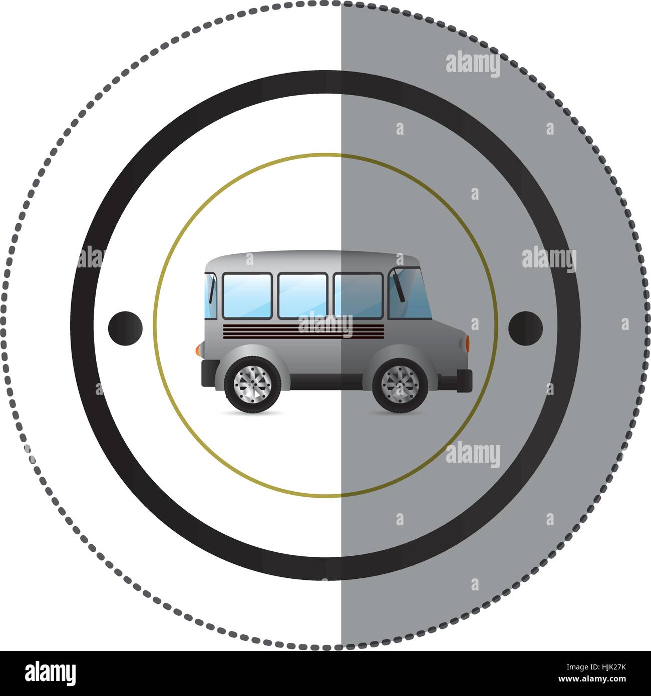 sticker with circular shape with colorful mini bus vector illustration ...