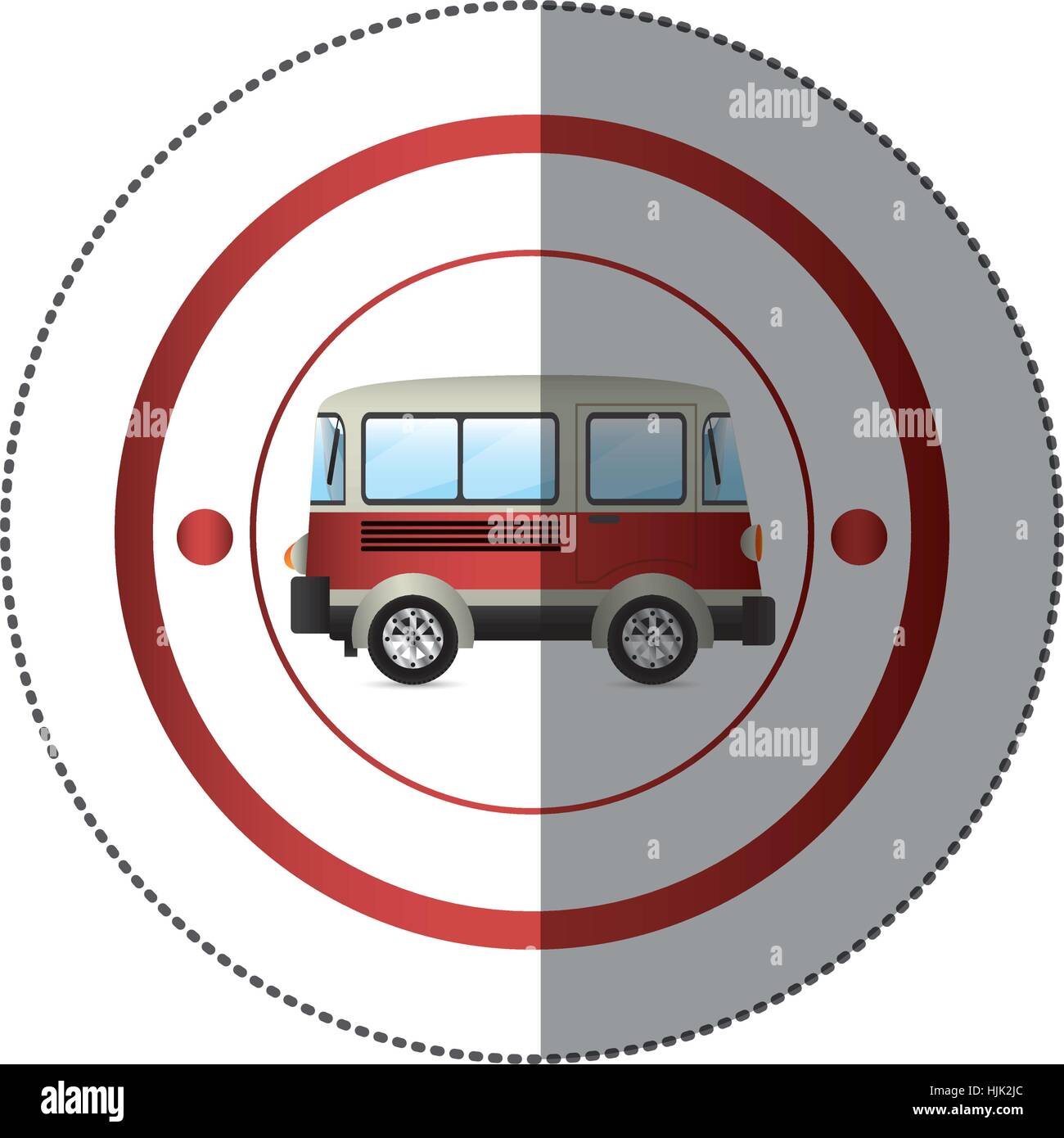 sticker with circular shape with colorful red van vector illustration ...