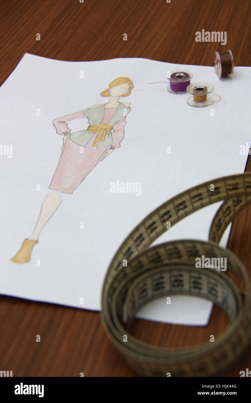 the collection of fashion drawings on clothes with colored pencils ...