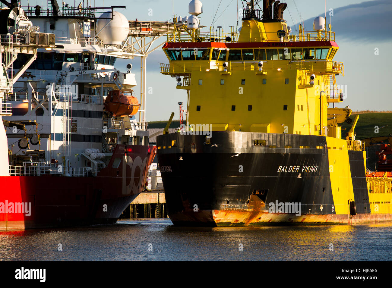 Viking yellow oil industry supply ships berthed Montrose Scotland UK ...