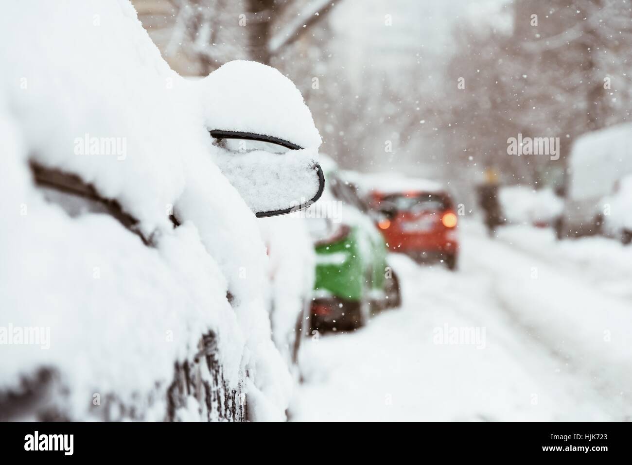 Cars Covered With Fresh White Snow After A Heavy Blizzard In Bucharest ...
