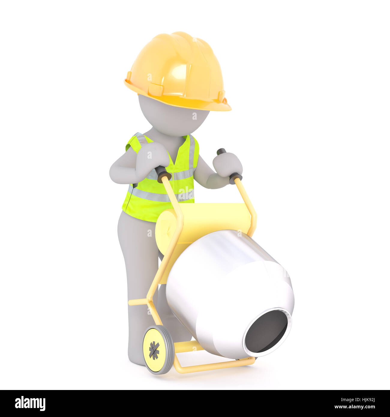 Figure Of Faceless 3d Man Construction Worker In Hardhat And Safety Vest Unloading Concrete From