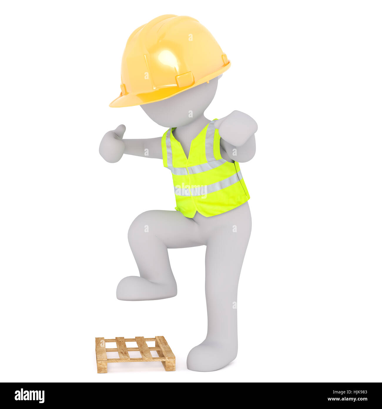 Faceless 3D man construction worker in hard hat breaking little wooden ...
