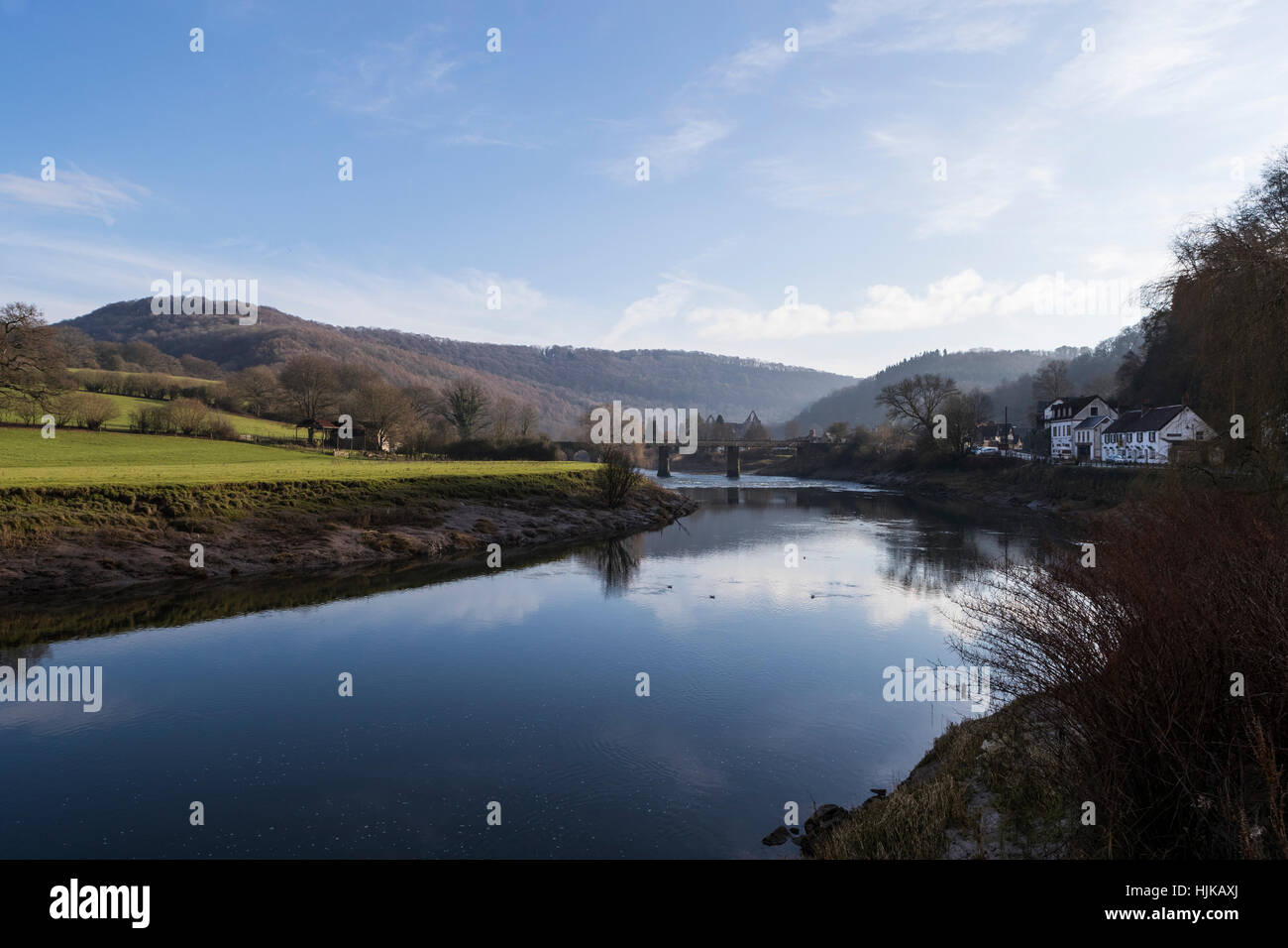 The village of Tintern beside the River Wye. Winter in the Wye Valley ...