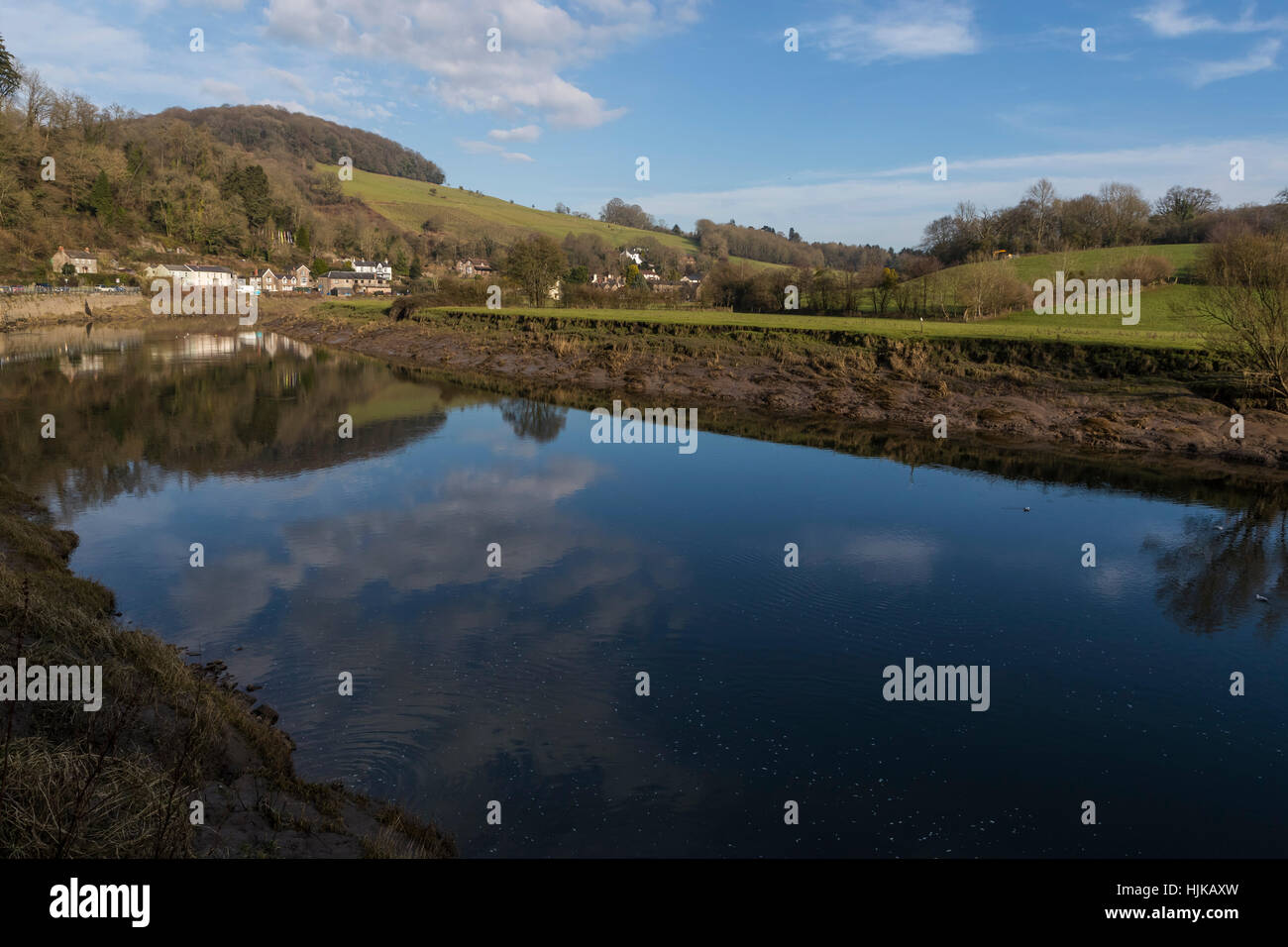 The village of Tintern beside the River Wye. Winter in the Wye Valley ...