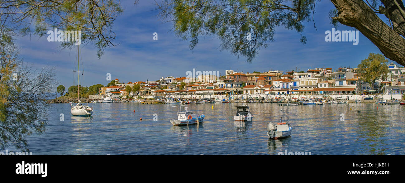 View at Perdika fishing village and haven in Aegina island, in the ...