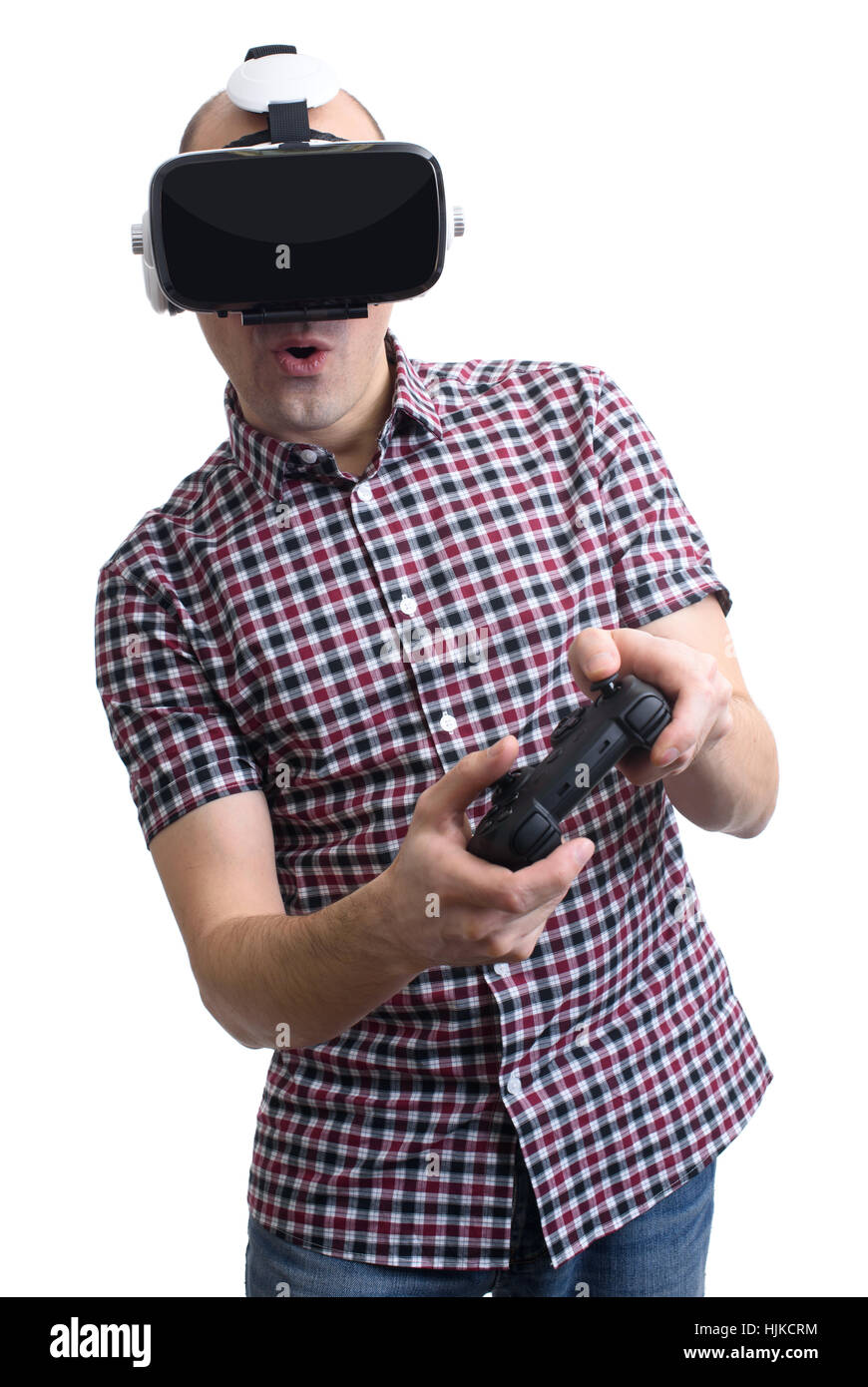 Man Wearing Virtual Reality Headset and Playing Video Game. Isolated ...